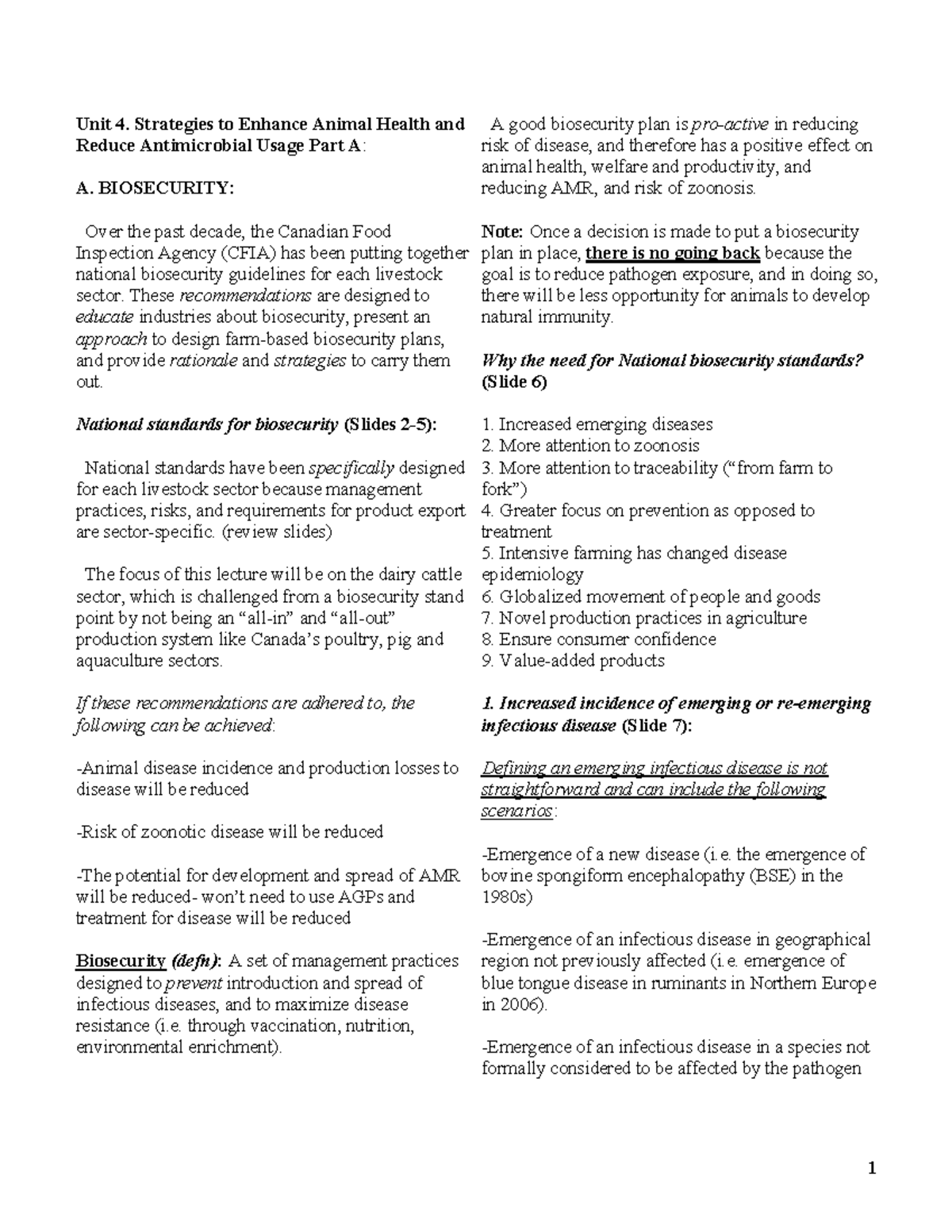 Unit 4A: Biosecurity Strategies for Enhancing Animal Health - Studocu