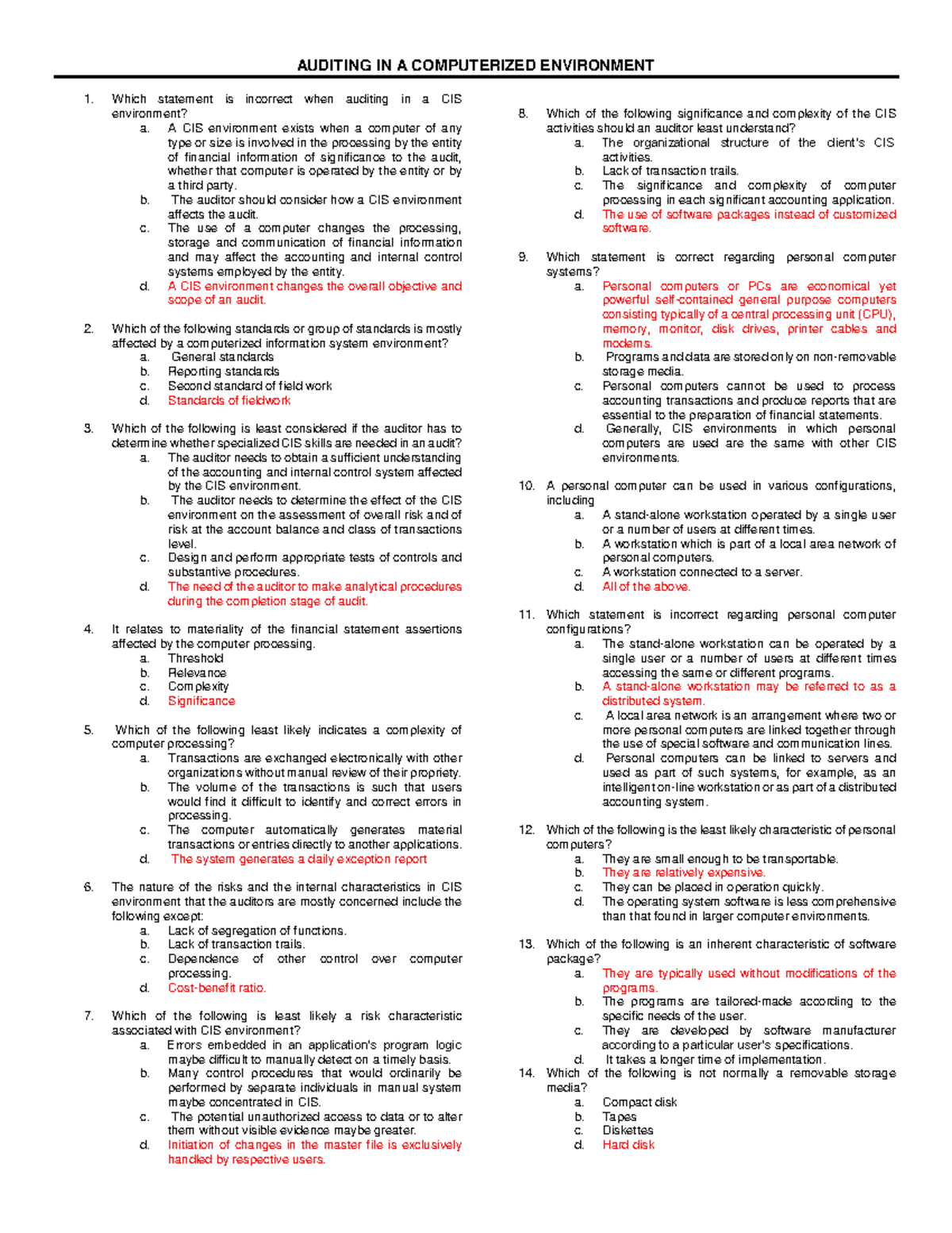 CIS 101 - Reviewer for Auditing in Computerized Information Systems ...