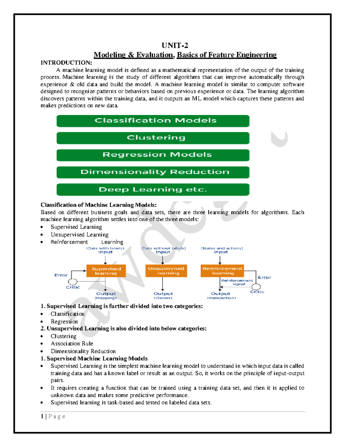 Machine Learning Using Python Notes: Unit 2 - Model & Evaluation ...