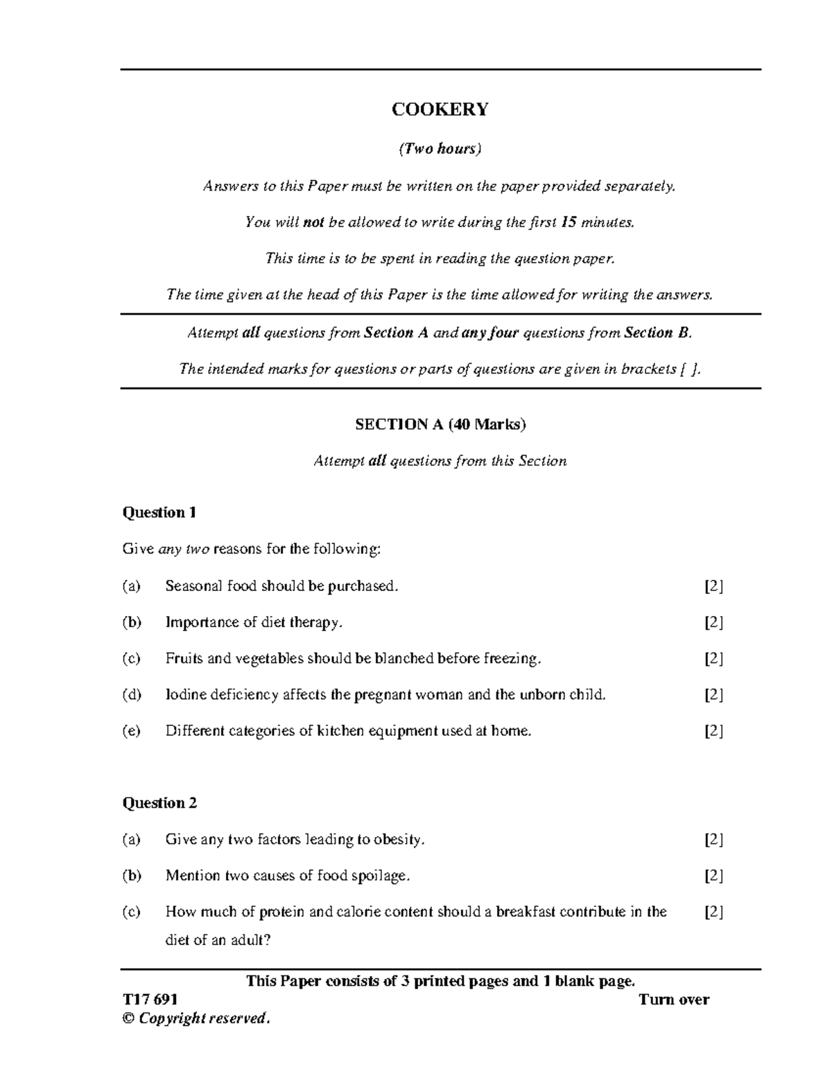 COOKERY T17 691 - 2017 ICSE Exam Paper Answers - Studocu