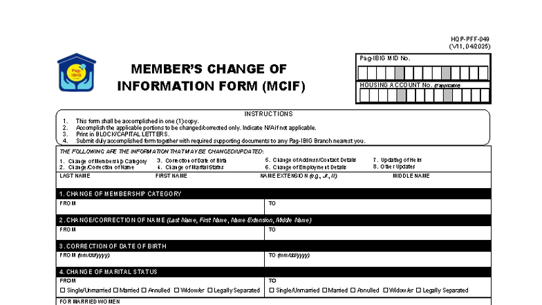 MCIF FORM - Change of Personal and Employment Details - Studocu