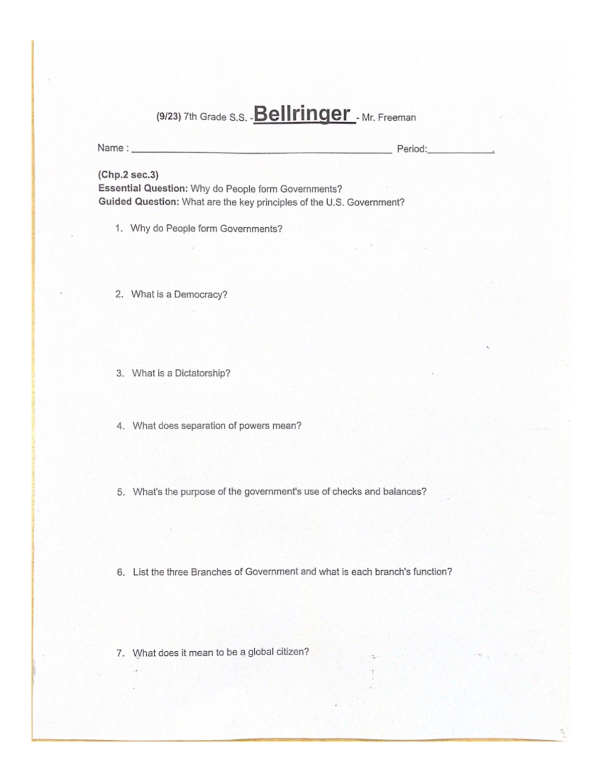Science Gizmo waves - 7th Grade S. Bellringer Mr. Freeman Name : Period ...