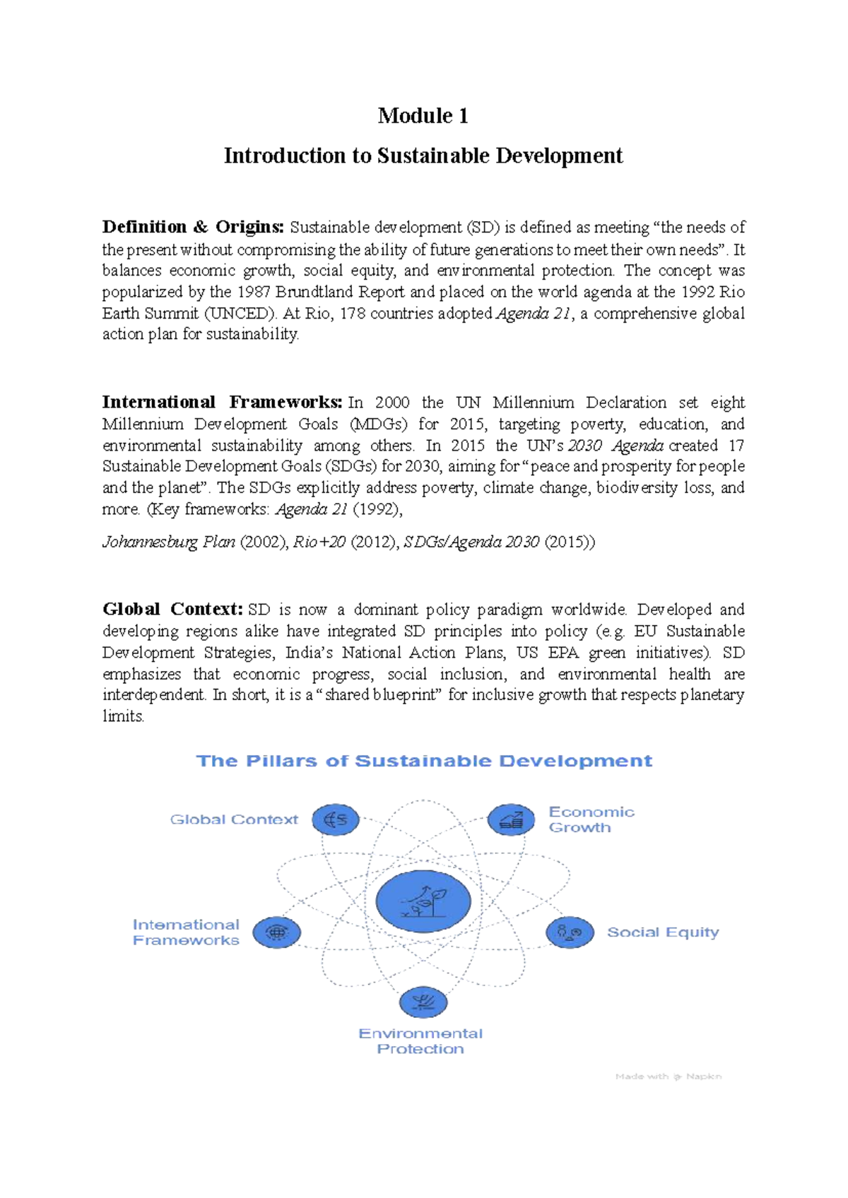 Module 1 SDG: Introduction to Sustainable Development Notes - Studocu