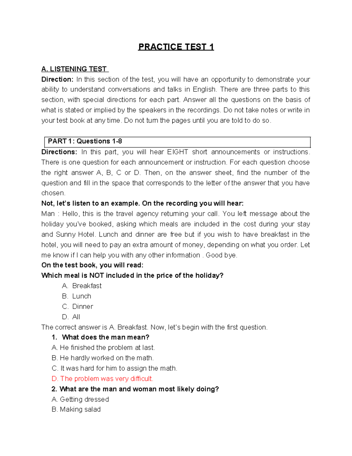 PRACTICE TEST 1 & 2: LISTENING, SPEAKING, & READING SECTIONS - Studocu