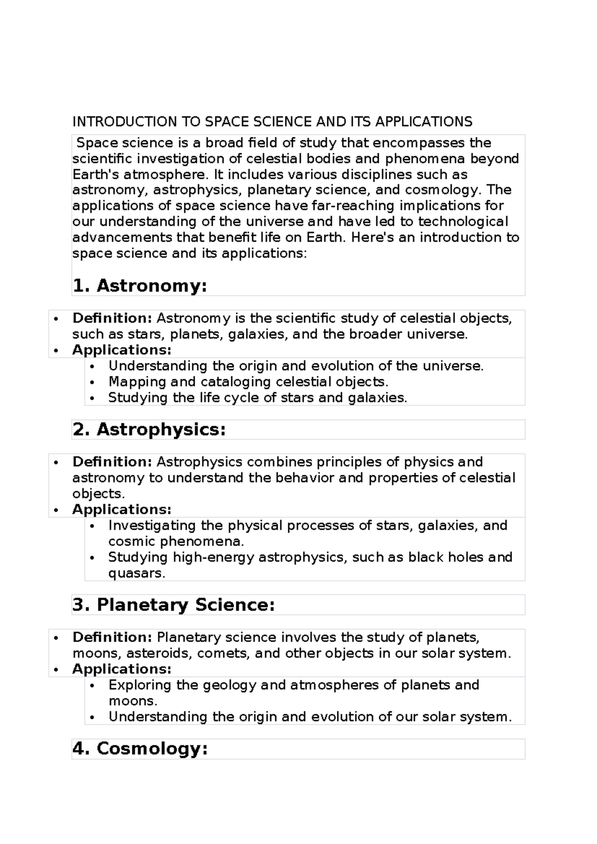 Introduction to Space Science and Applications - OA351 Unit 1 Notes ...