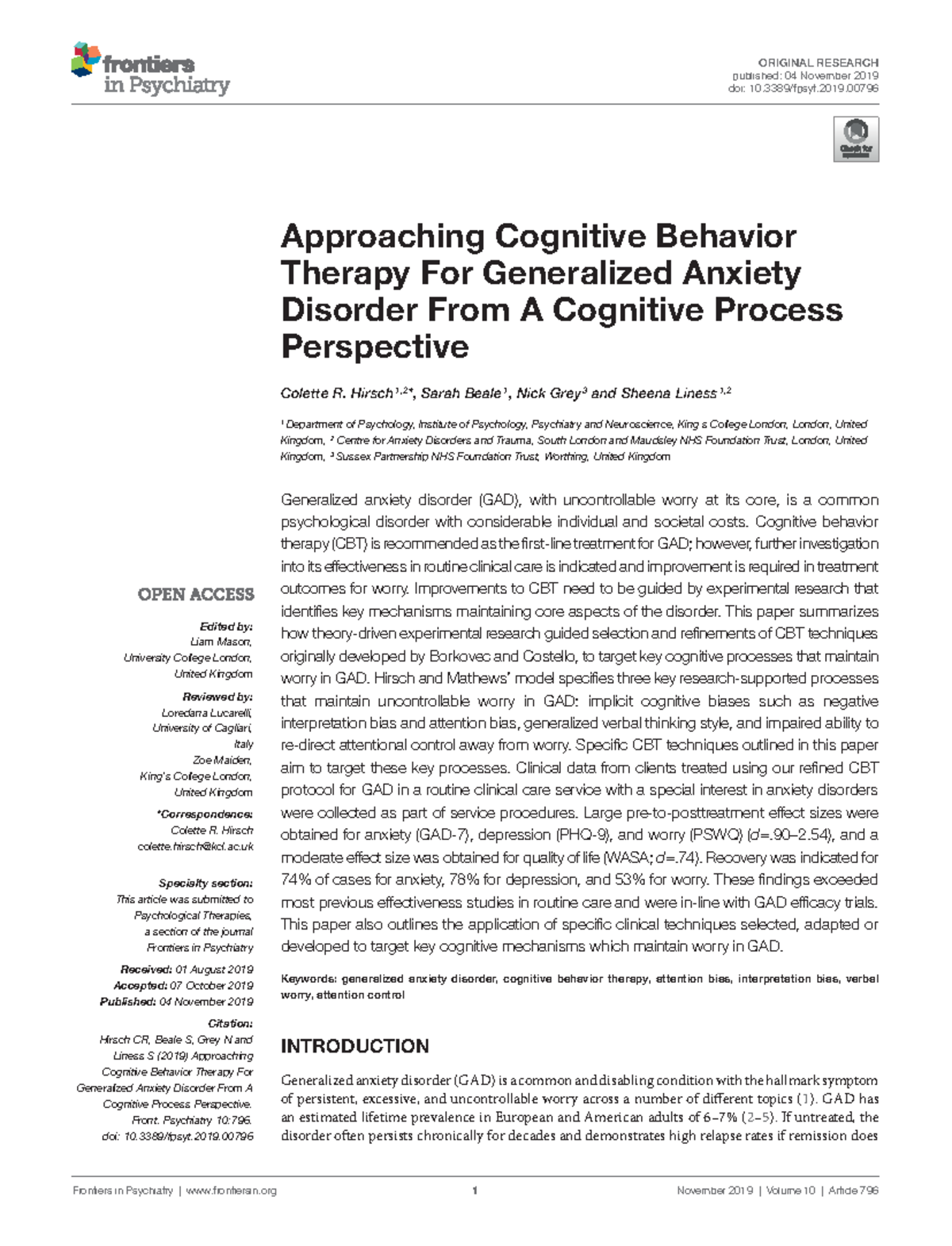 Revised Title: Enhancing CBT for GAD: Insightful Cognitive Process ...