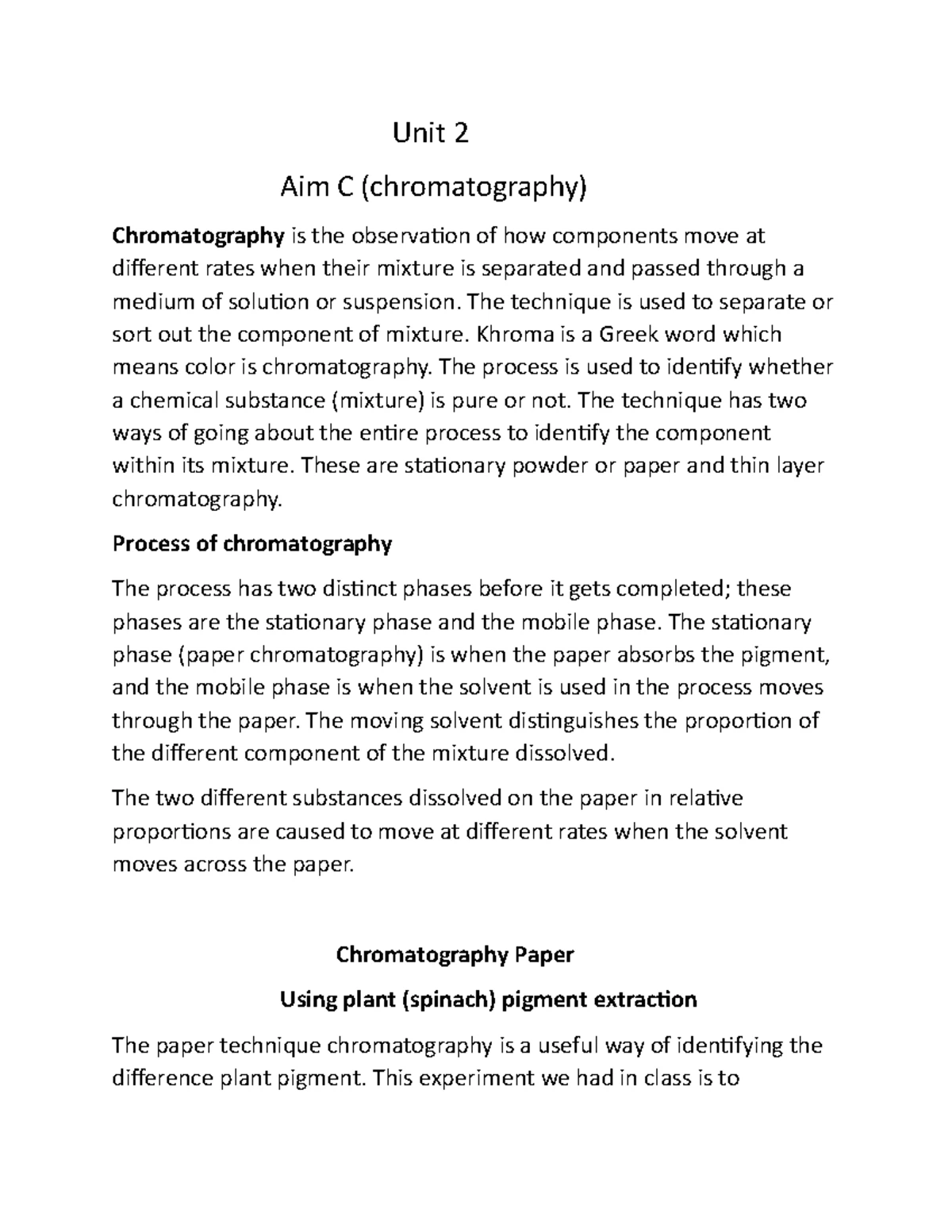 UNIT 2 AIM C chromatography - Unit 2 Aim C (chromatography ...