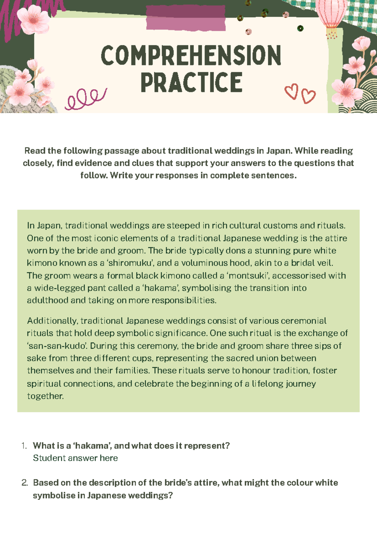 Comprehension Practice Doc in Green Purple Bright and Colorful Collage ...