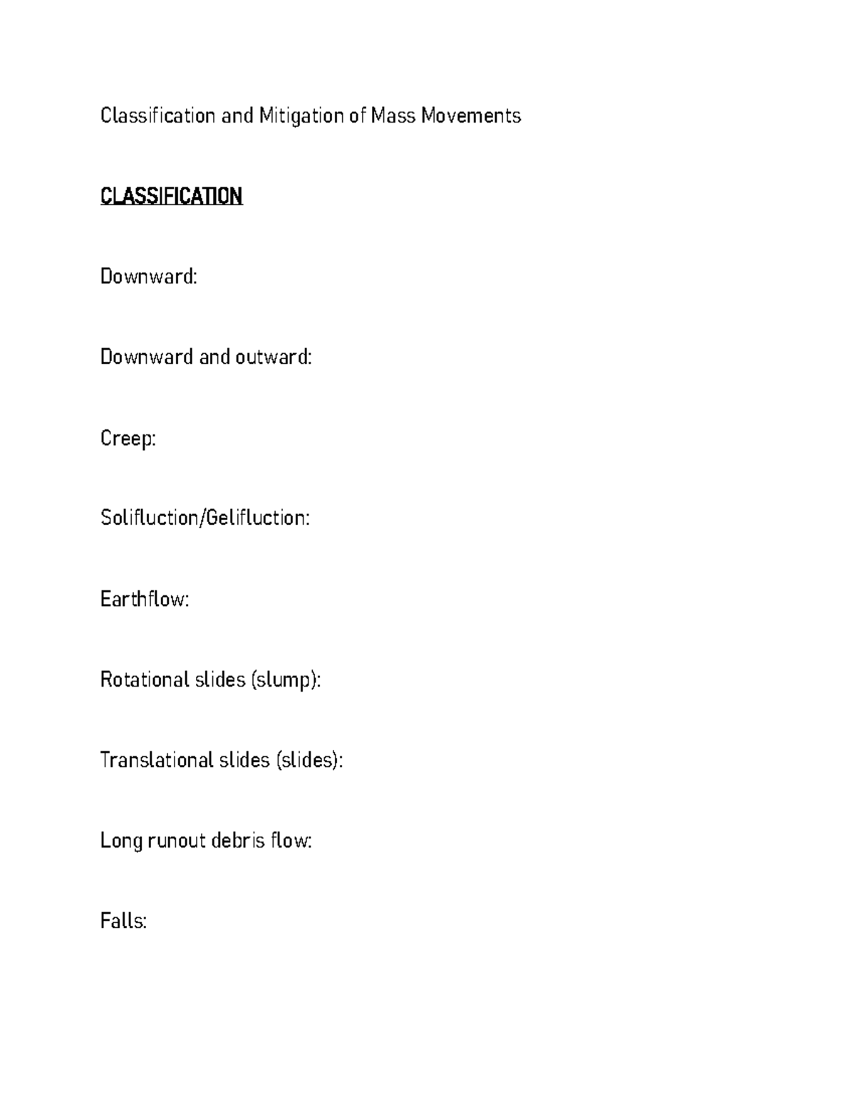 Classification and Mitigation of Mass Movements: A Study Guide - Studocu