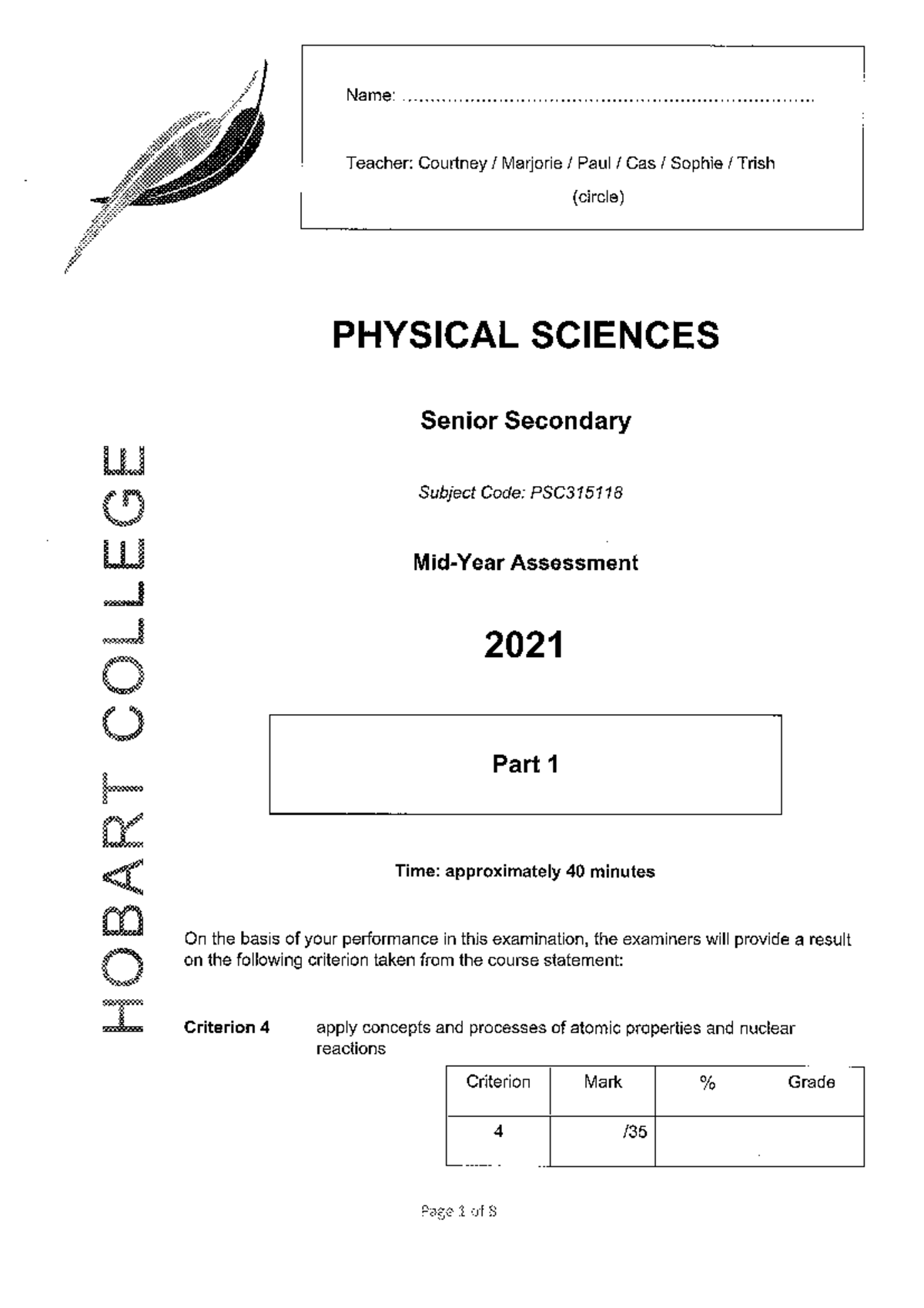 2021 MYE with Solutions - Name: Teacher: Courtney Marjorie Paul Cas ...