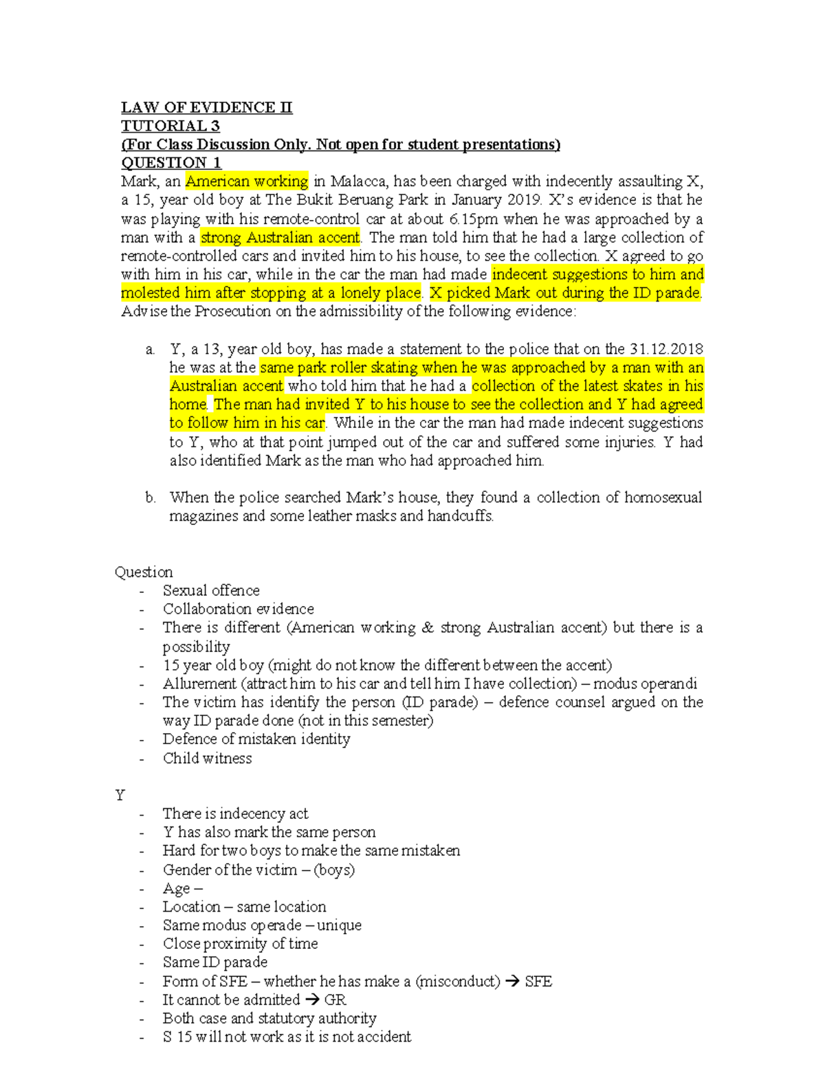 Tutorial 3 Questions - use at your own cautious - LAW OF EVIDENCE II ...