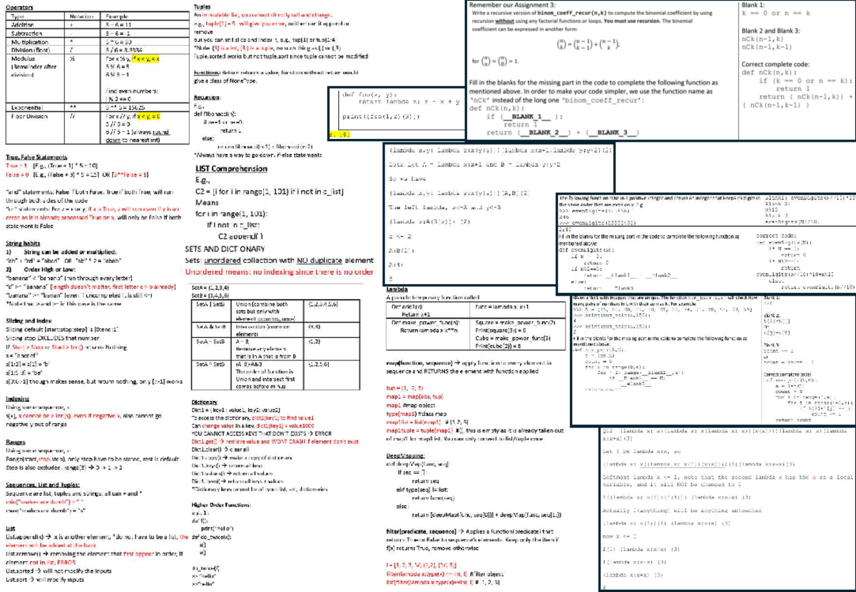 CS Cheatsheet 1: Operators, Tuples, and Recursive Functions - Studocu
