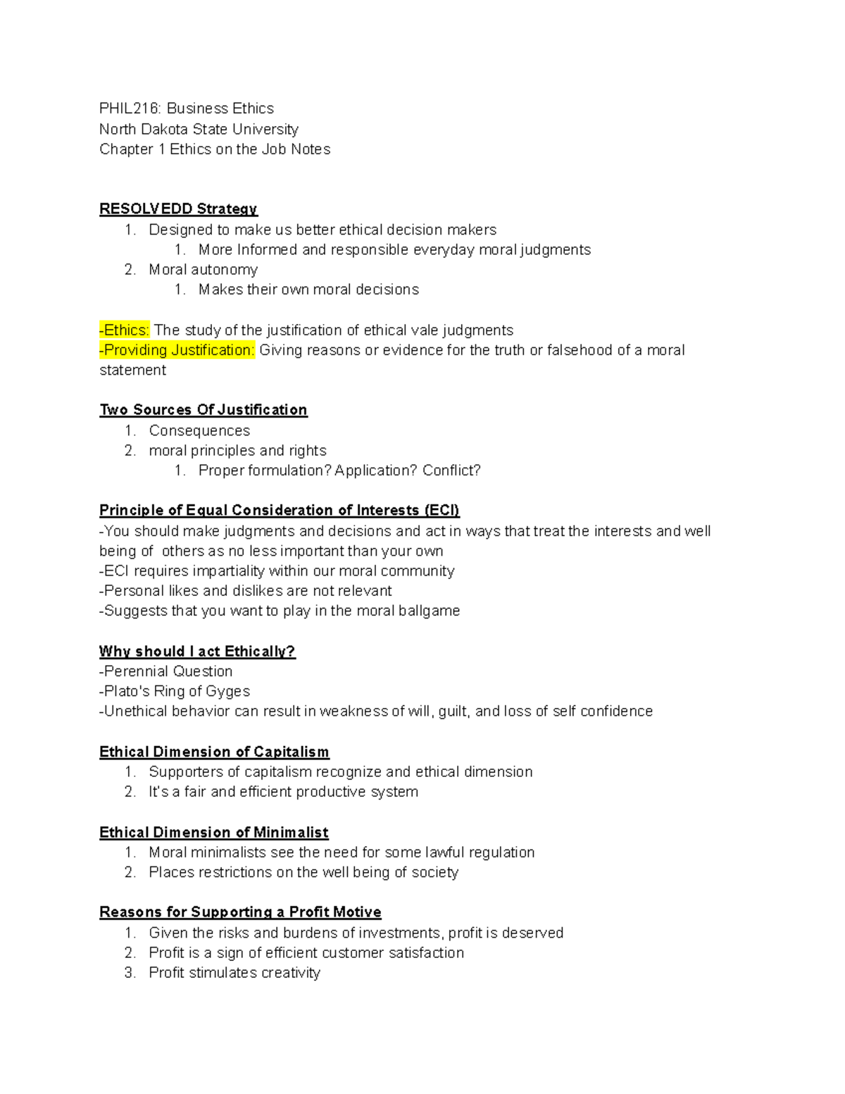 PHIL216: Chapter 1 Notes on Ethics in Business Practice - Studocu