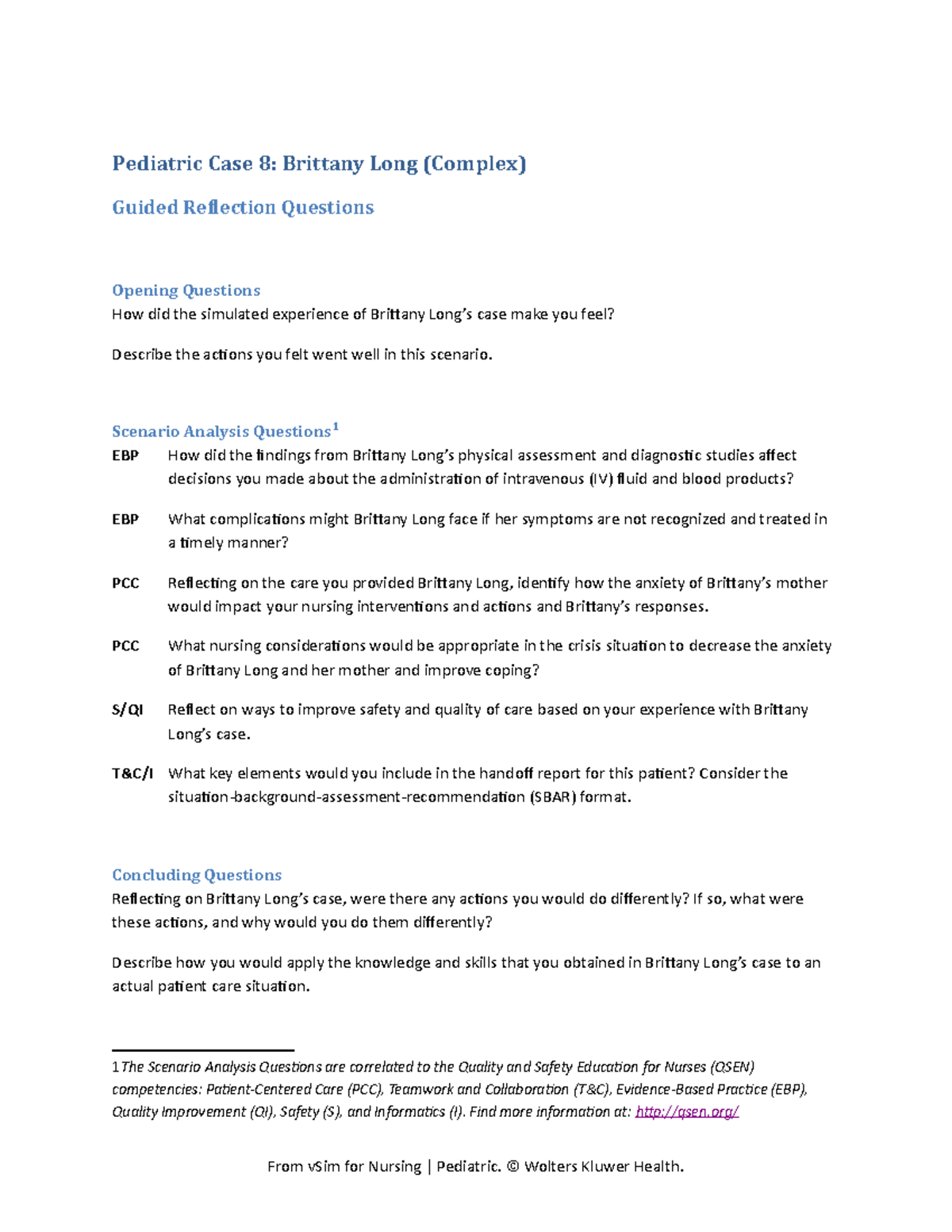Pediatric Case Study 08: Brittany Long Complex GRQ Analysis - Studocu