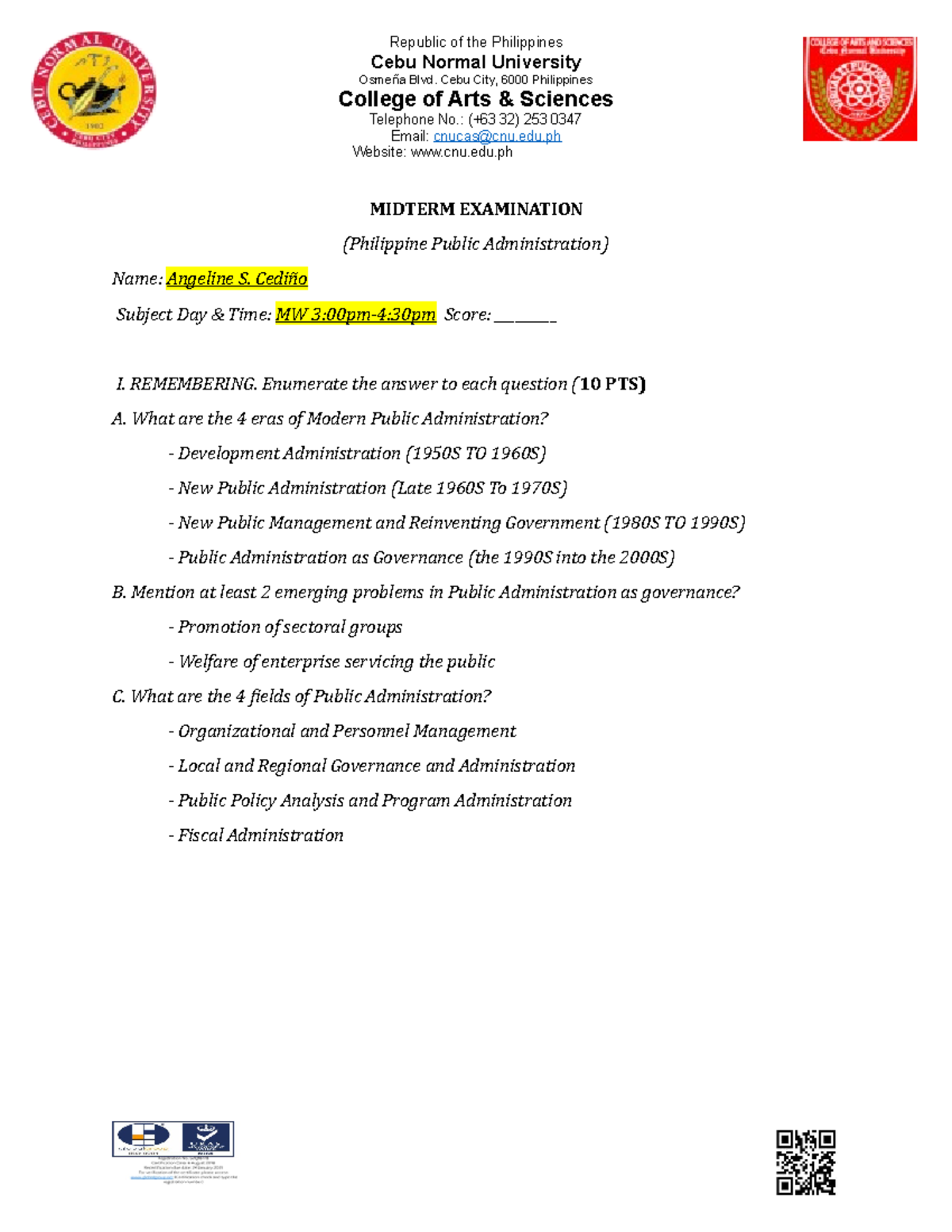 Cediño - Midterm Exam PH Public Administration (PPA 101) Notes and ...