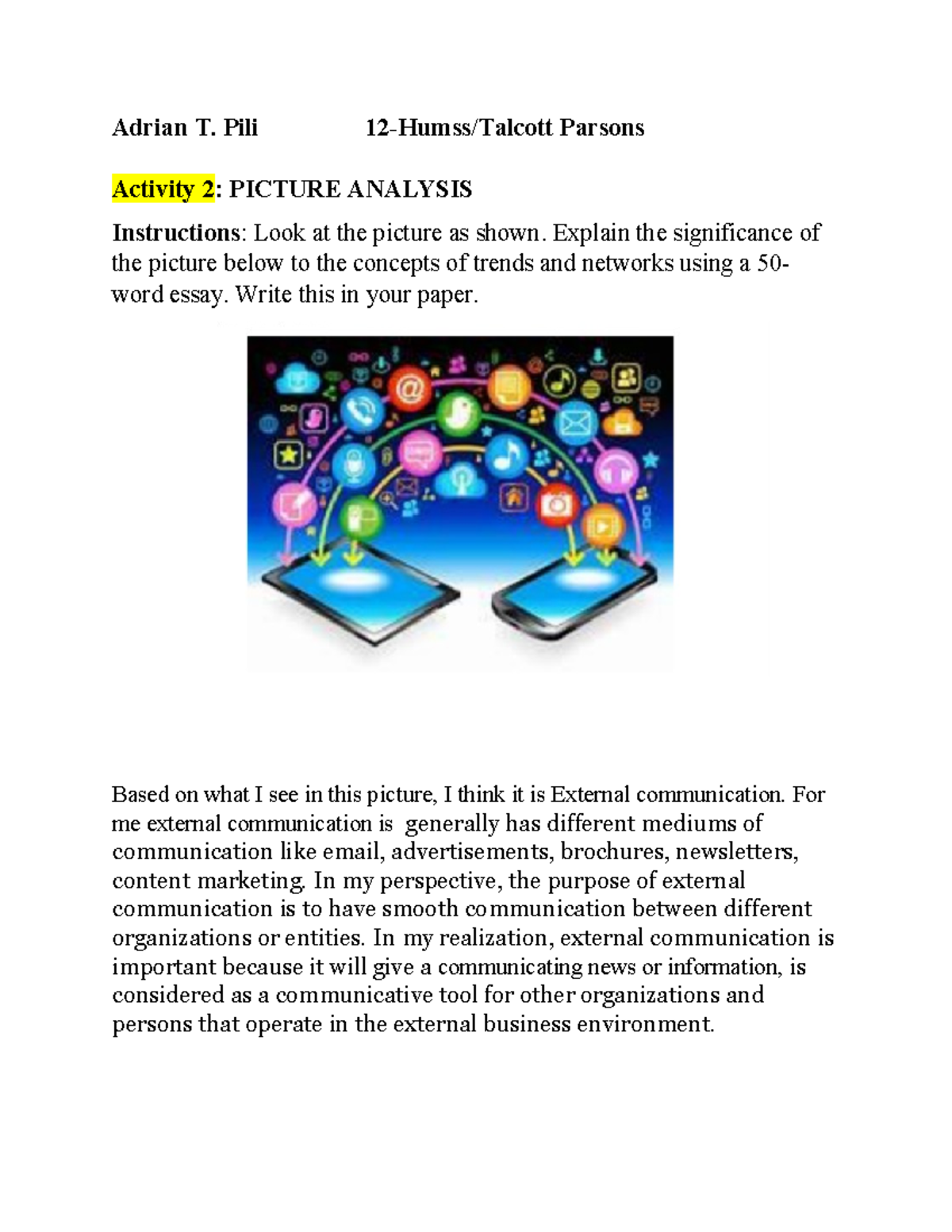 PETA 2- Trends - DESCRIPTION - Adrian T. Pili 12-Humss/Talcott Parsons ...