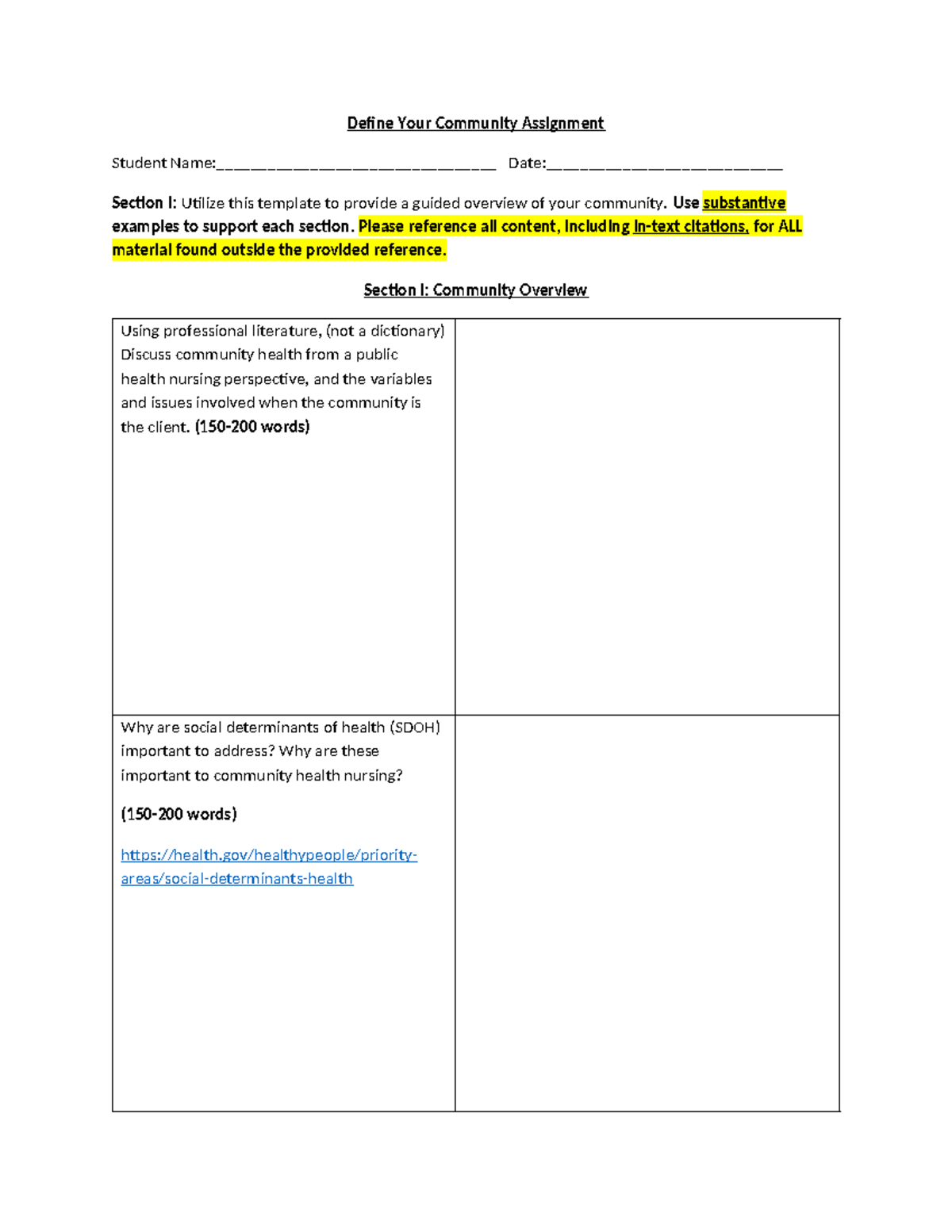 Week 1-Define Your Community Template FA24 - Define Your Community ...