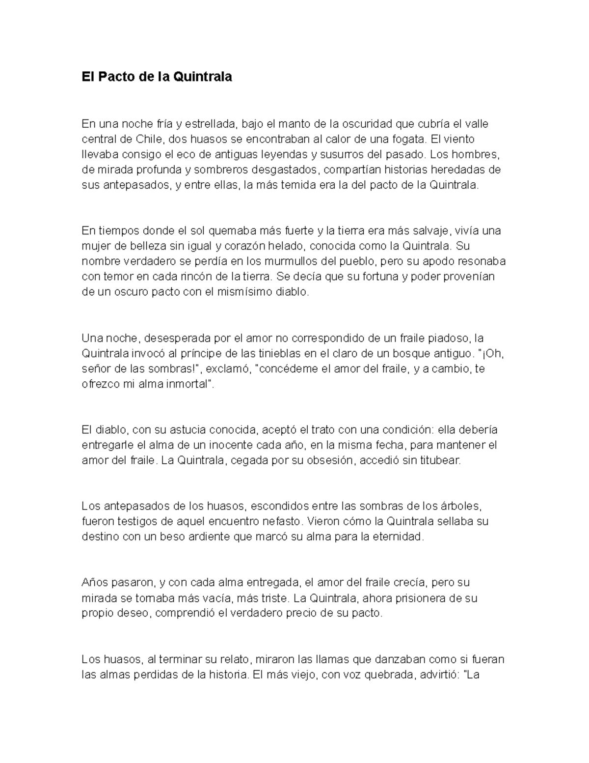 El Pacto de la Quintrala: Leyenda y Destino en Chile - Studocu