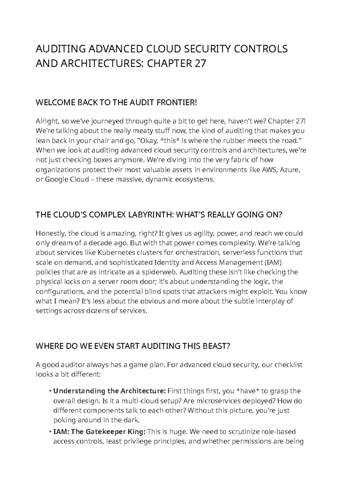 AUDITING CIS 27: ADVANCED CLOUD SECURITY CONTROLS REVIEW - Studocu