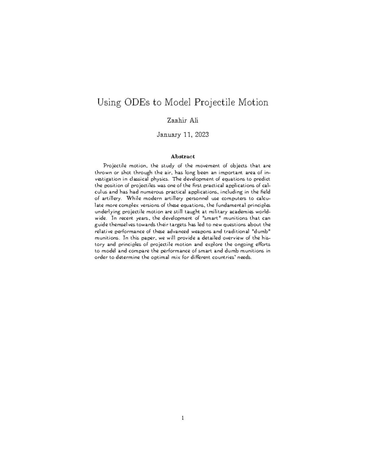 Using ODEs to Model Projectile Motion - The development of equations to ...