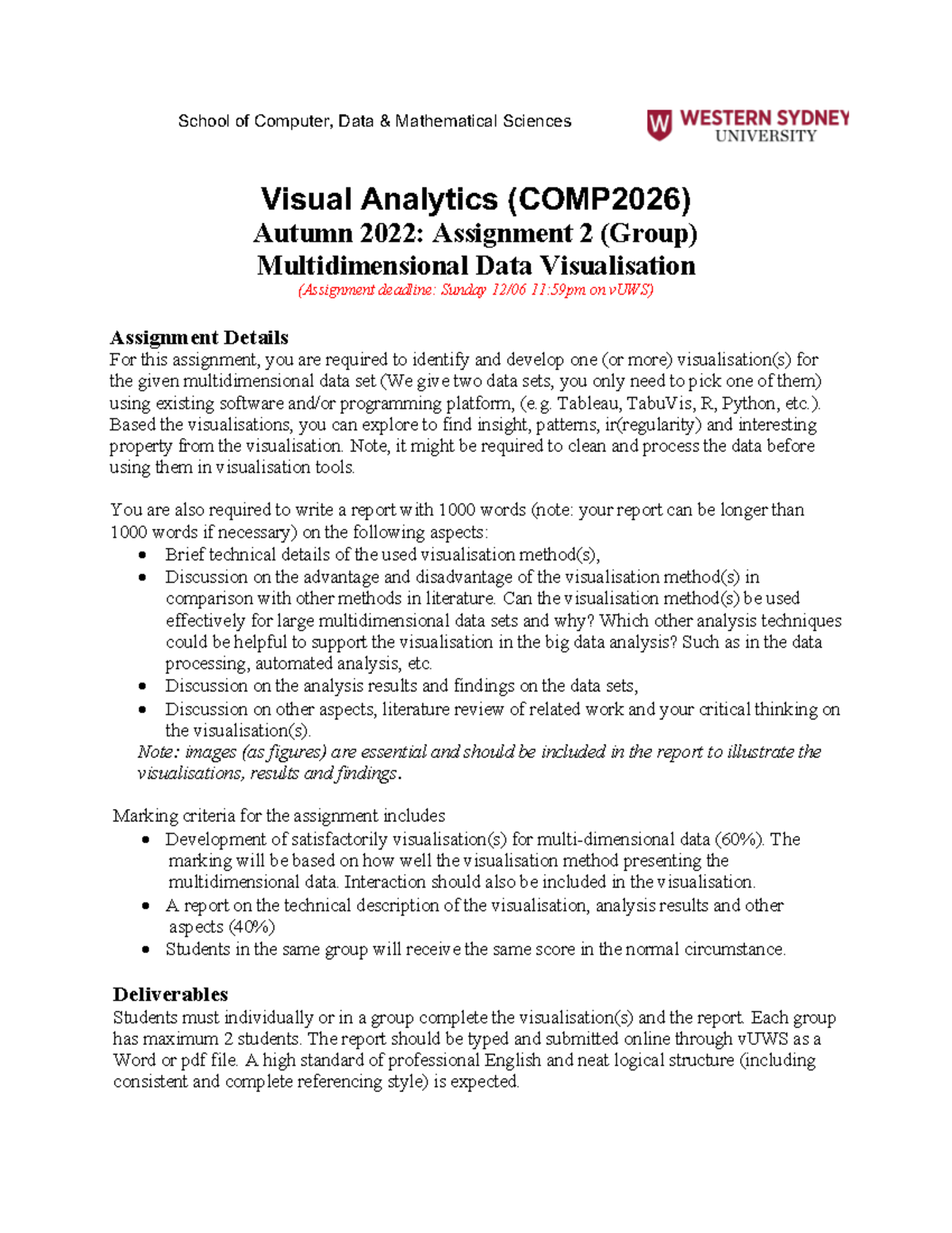 COMP2026 Autumn 2022: Assignment 2 - Multidimensional Data Visualisation - Studocu