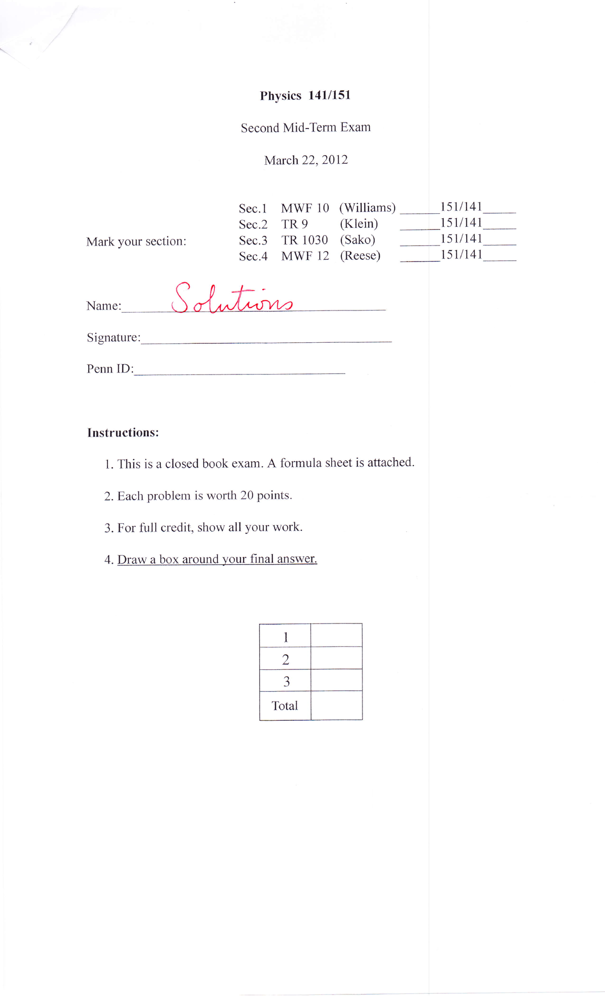 Practice Midterm 2 2 - Physics l4lll5l Second Mid-Term Exam March 22 ...