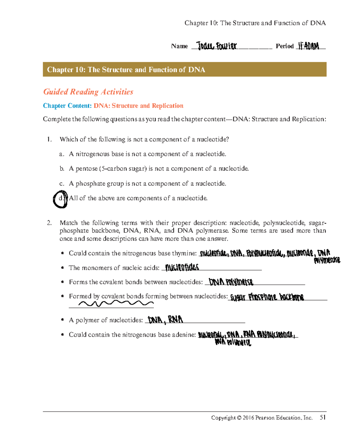 Chapter 10 Guided Reading: DNA Structure & Replication Activities - Studocu