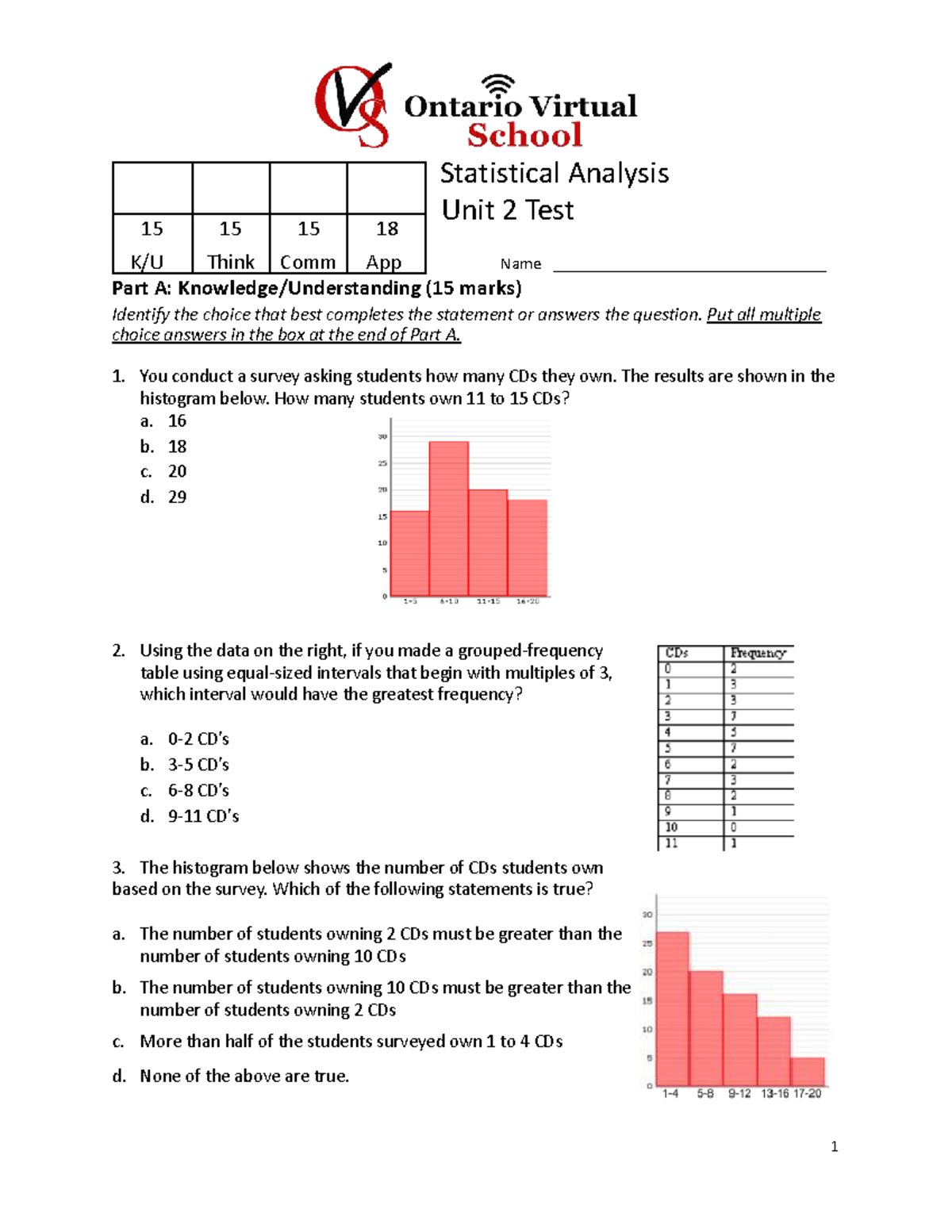 MDM4U - Unit 2 Statistical Analysis Test Review and Solutions - Studocu
