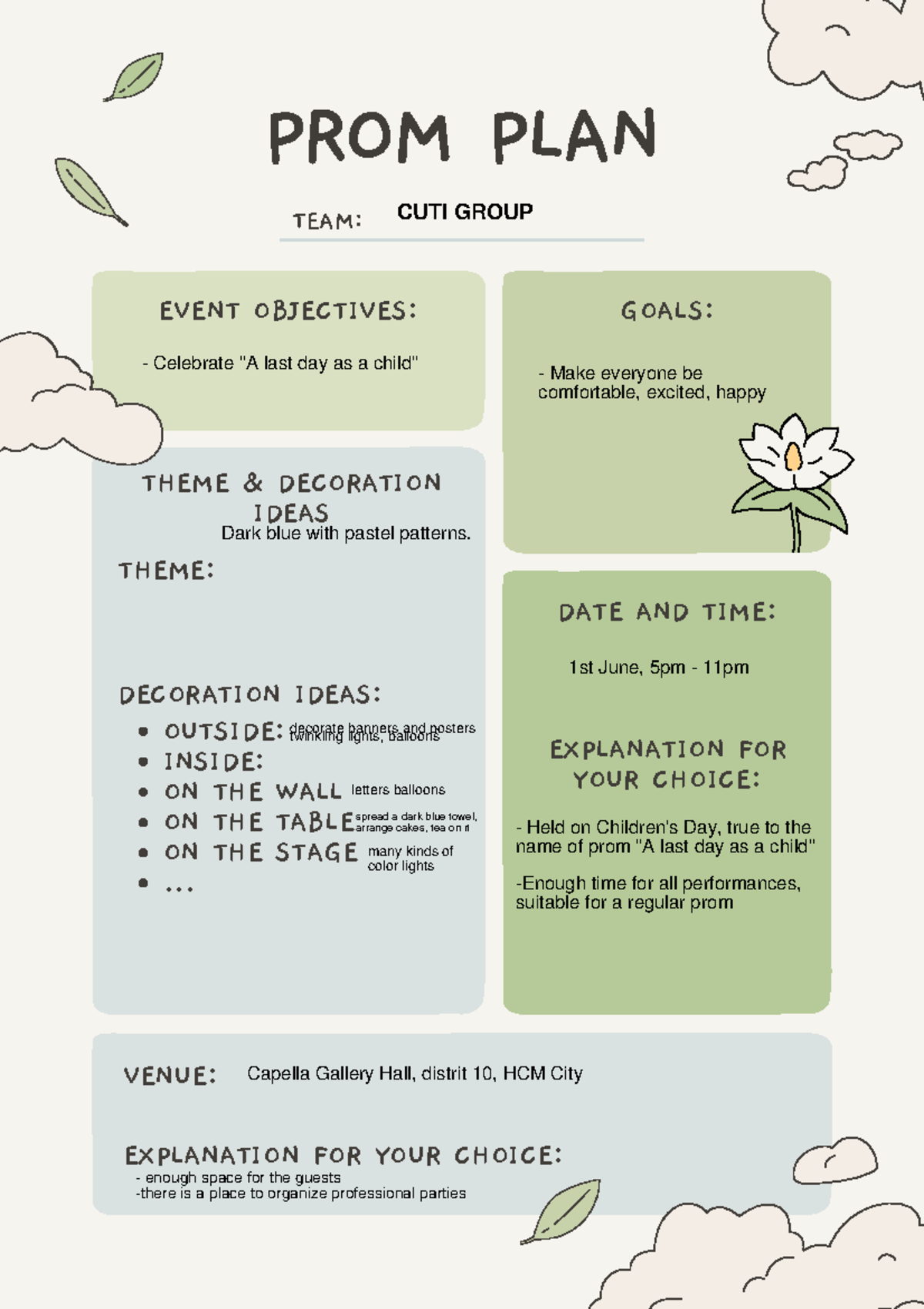 Prom Plan Template: Cuti Group Event Objectives for Grade 11 - Studocu