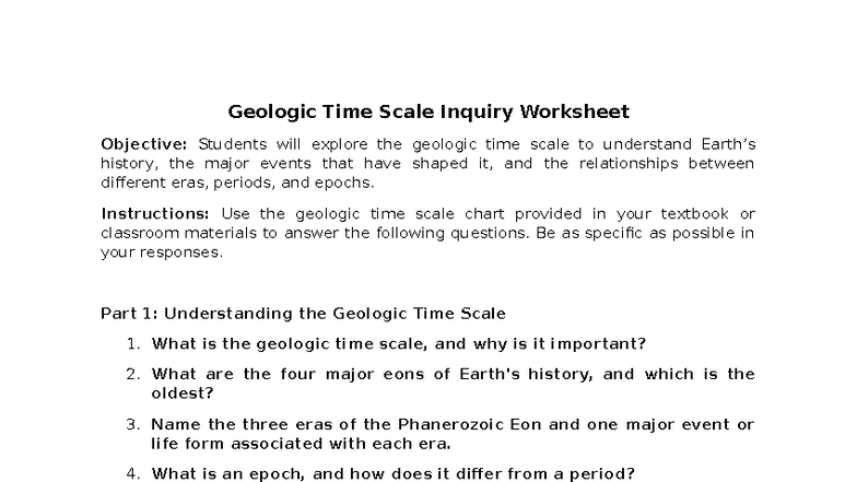 Geologic Time Scale Inquiry Workshee 1 - Geologic Time Scale Inquiry ...