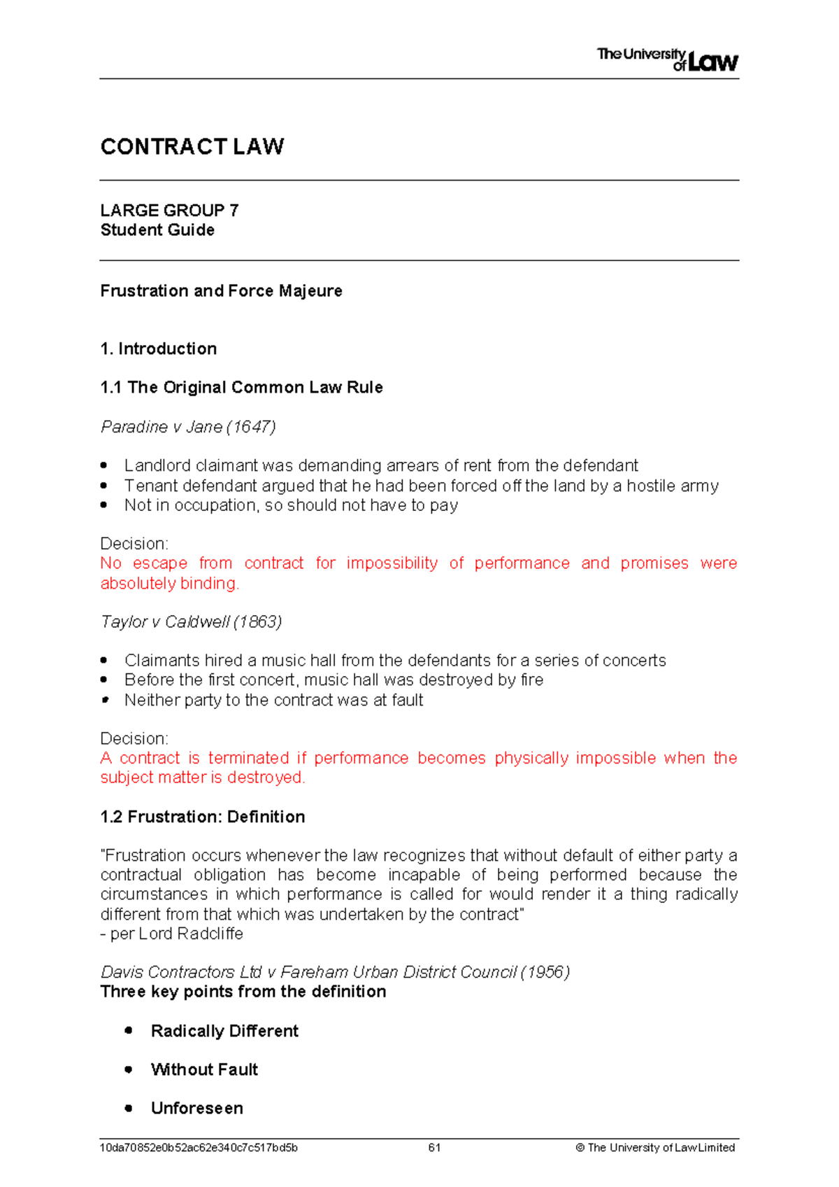 CONTRACT LAW LARGE GROUP 7 Student Guide: Frustration & Force Majeure ...