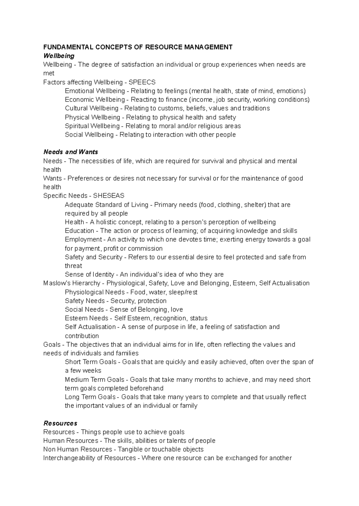 FUNDAMENTAL CONCEPTS IN RESOURCE MANAGEMENT: Definitions & Influences ...