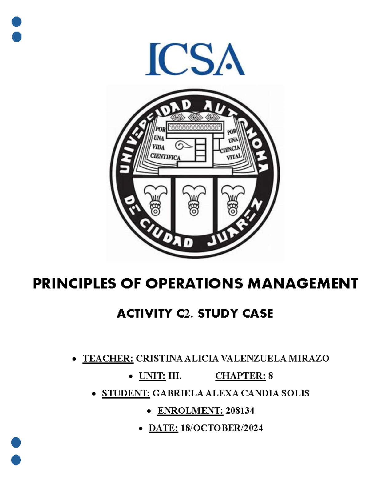 Activity C2. Case Study in Operations Management: Chapter 8 - Studocu