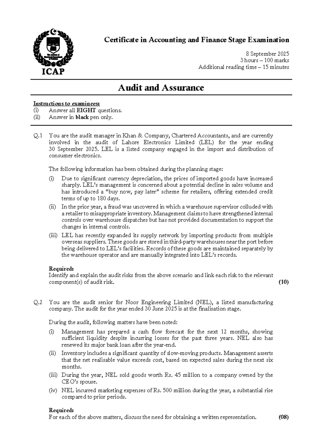 CAF 8 Audit & Assurance Exam Notes - Autumn 2025 - Studocu