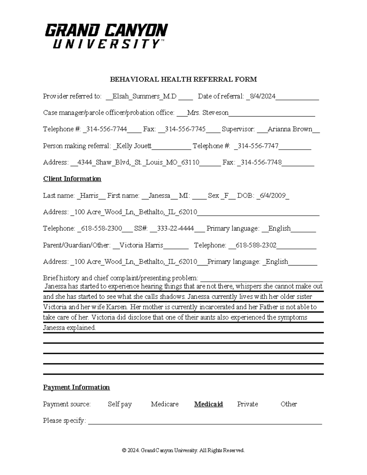 BHS 350 RS T7 Behavioral Health Referral Form - Janessa Harris - Studocu