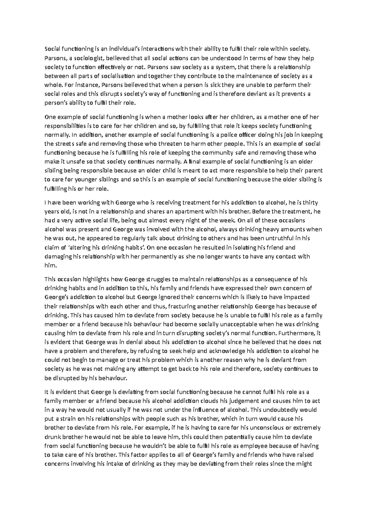 Unit 11 - Assignment 2: Social Functioning and Substance Addiction ...