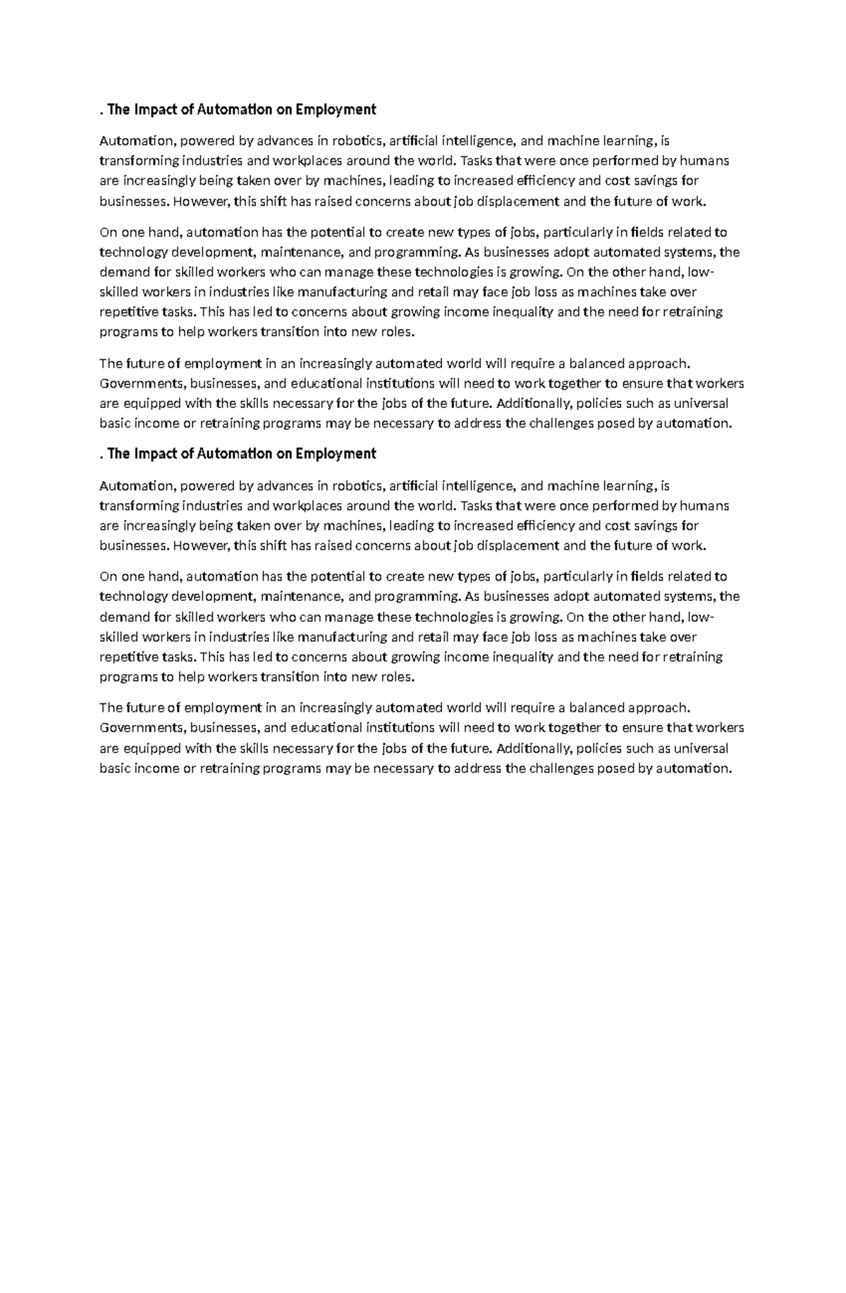 The Impact of Automation on Employment - . The Impact of Automation on ...