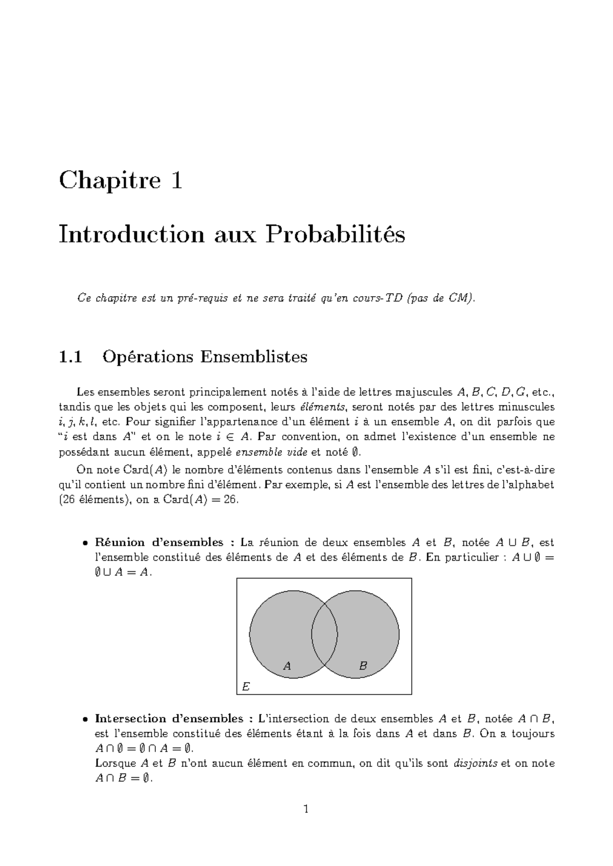 Chapitre 1 - Introduction aux Probabilités (Cours-TD) - Studocu