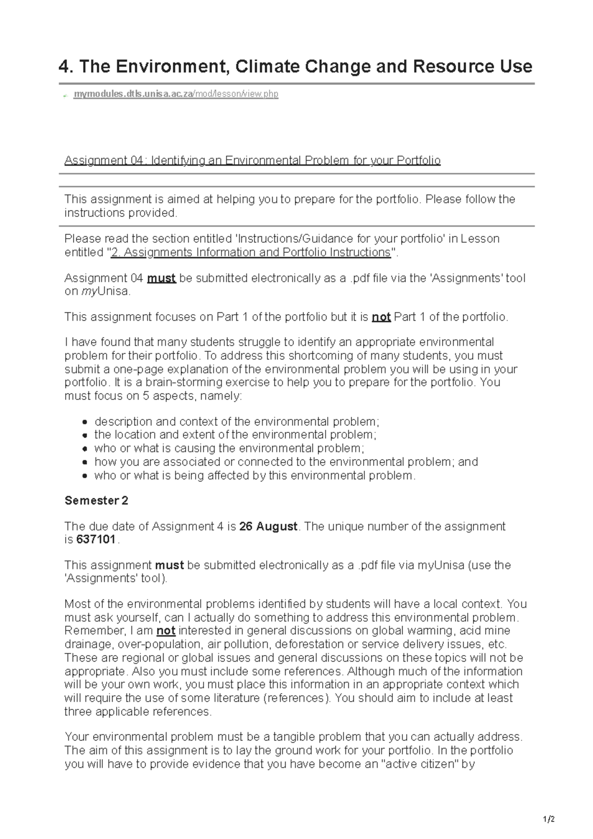 GGH3708 - Assignment 4 - 1/ 4. The Environment, Climate Change and ...