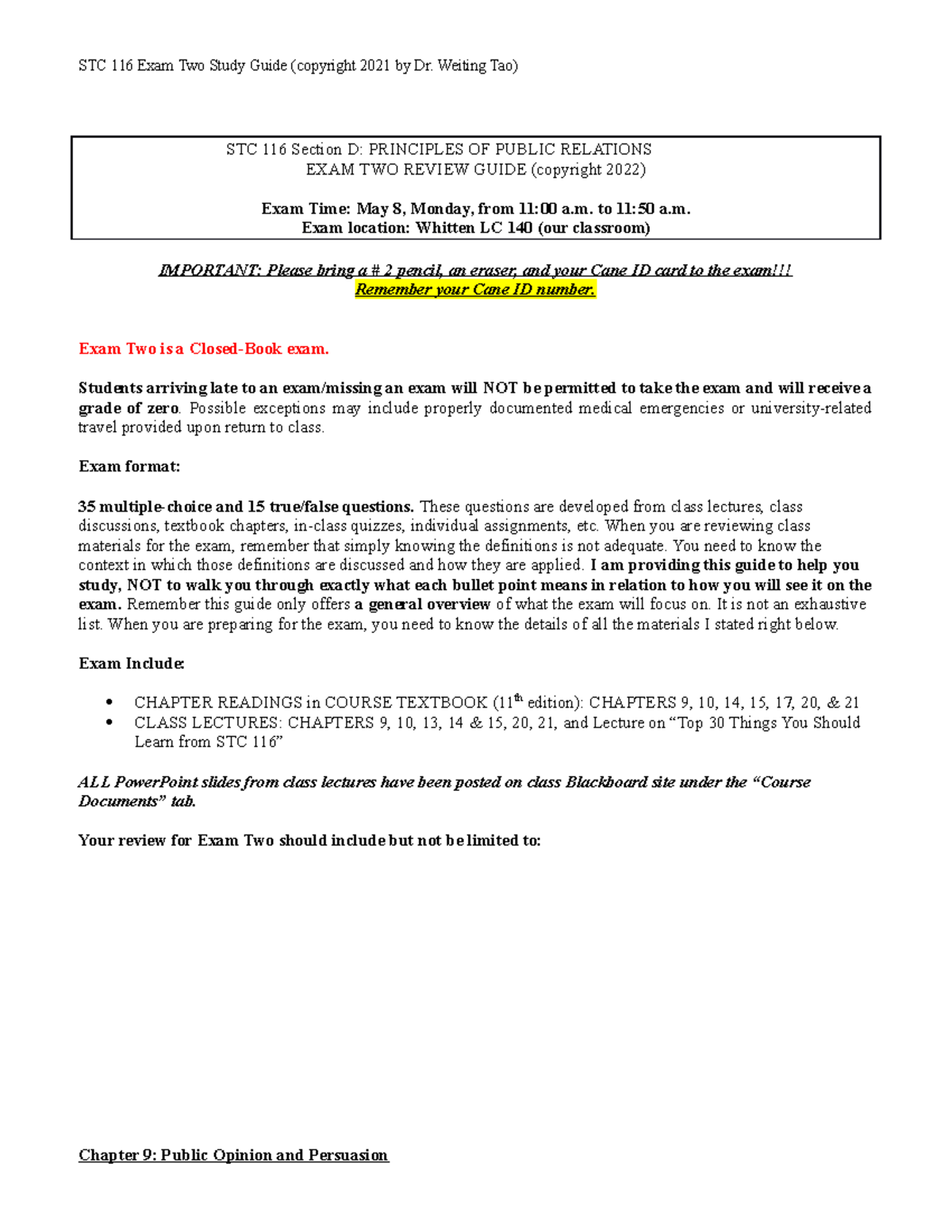 STC 116 Exam Two Review Guide: Key Principles of Public Relations - Studocu