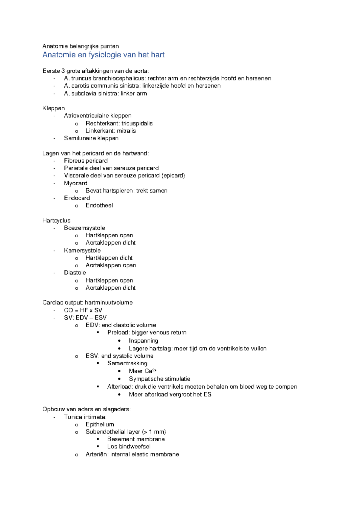 Anatomie Belangrijke Onderdelen 2018-2019: Hart, Longen, Spieren en ...