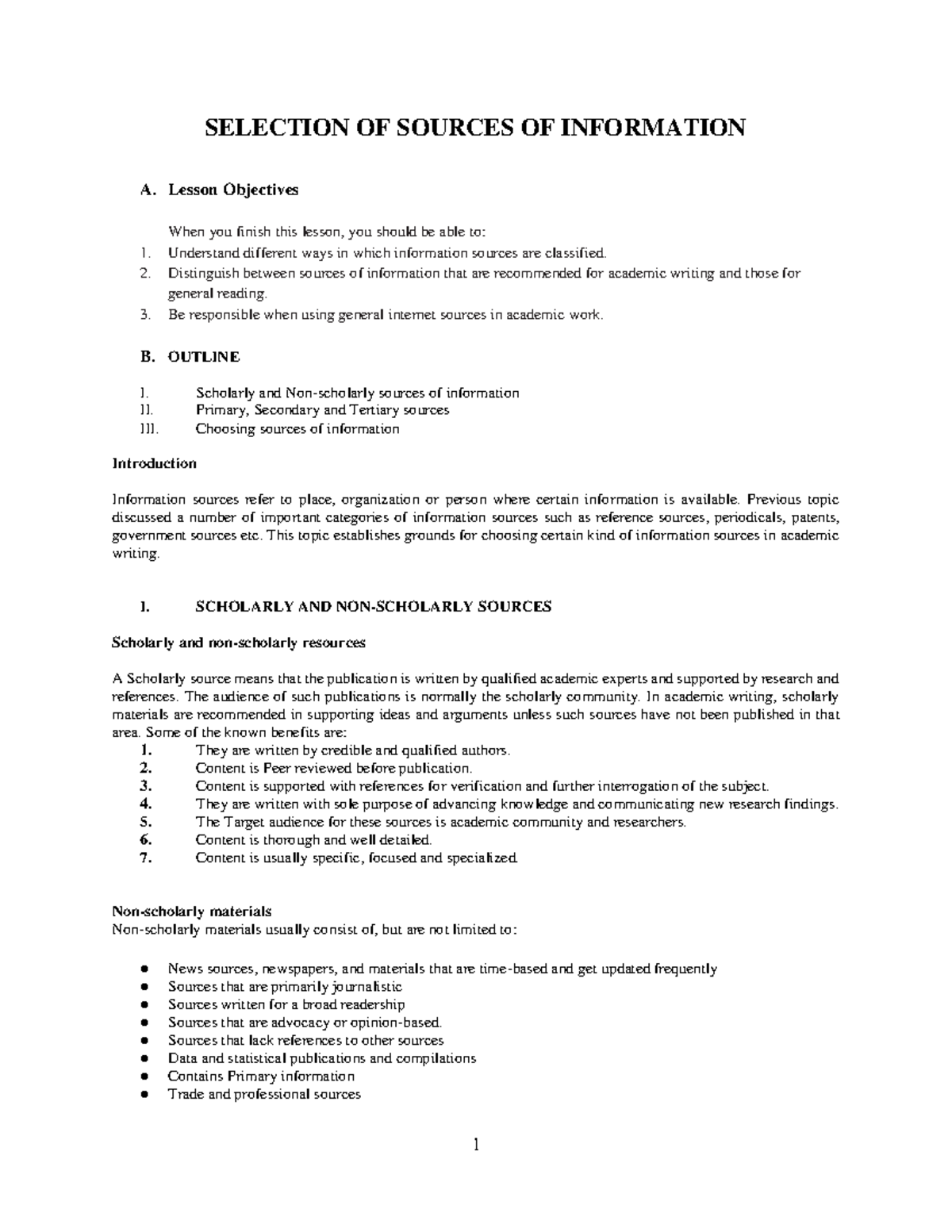 Topic 5 - Selection of Information Sources for Academic Writing - Studocu