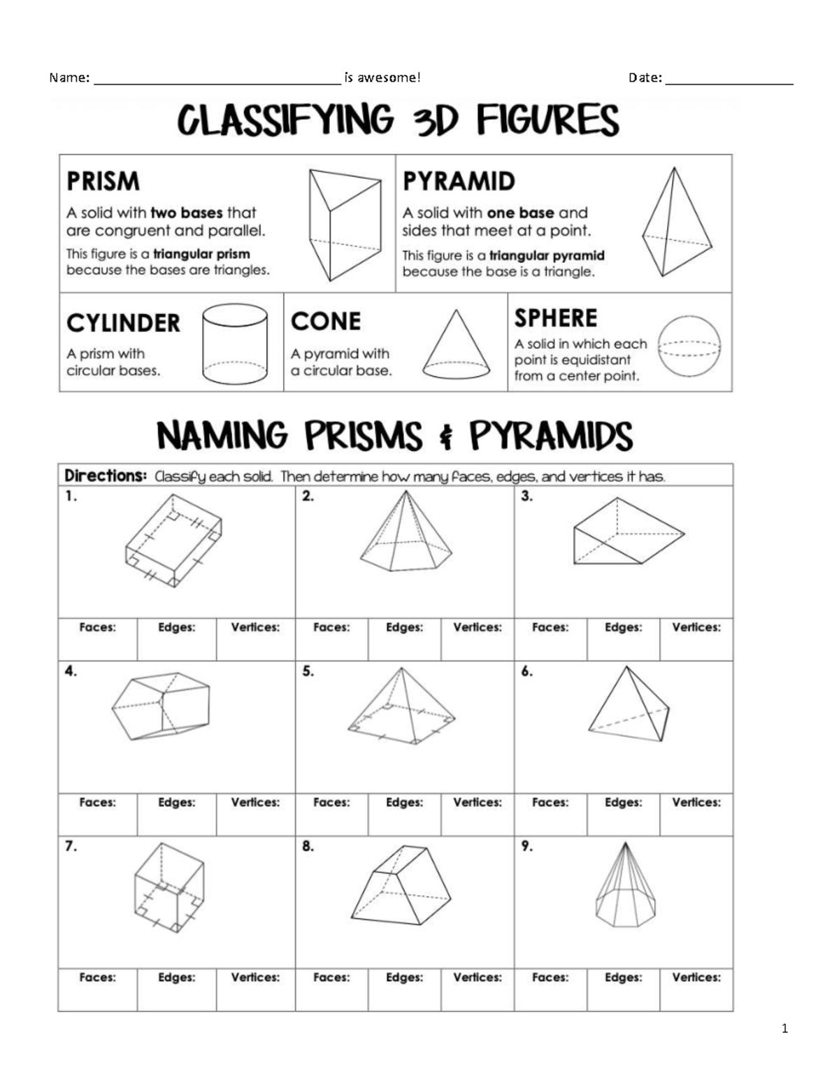 Geometry – Classifying & Slicing 3D Figures (Final Exam) - Studocu