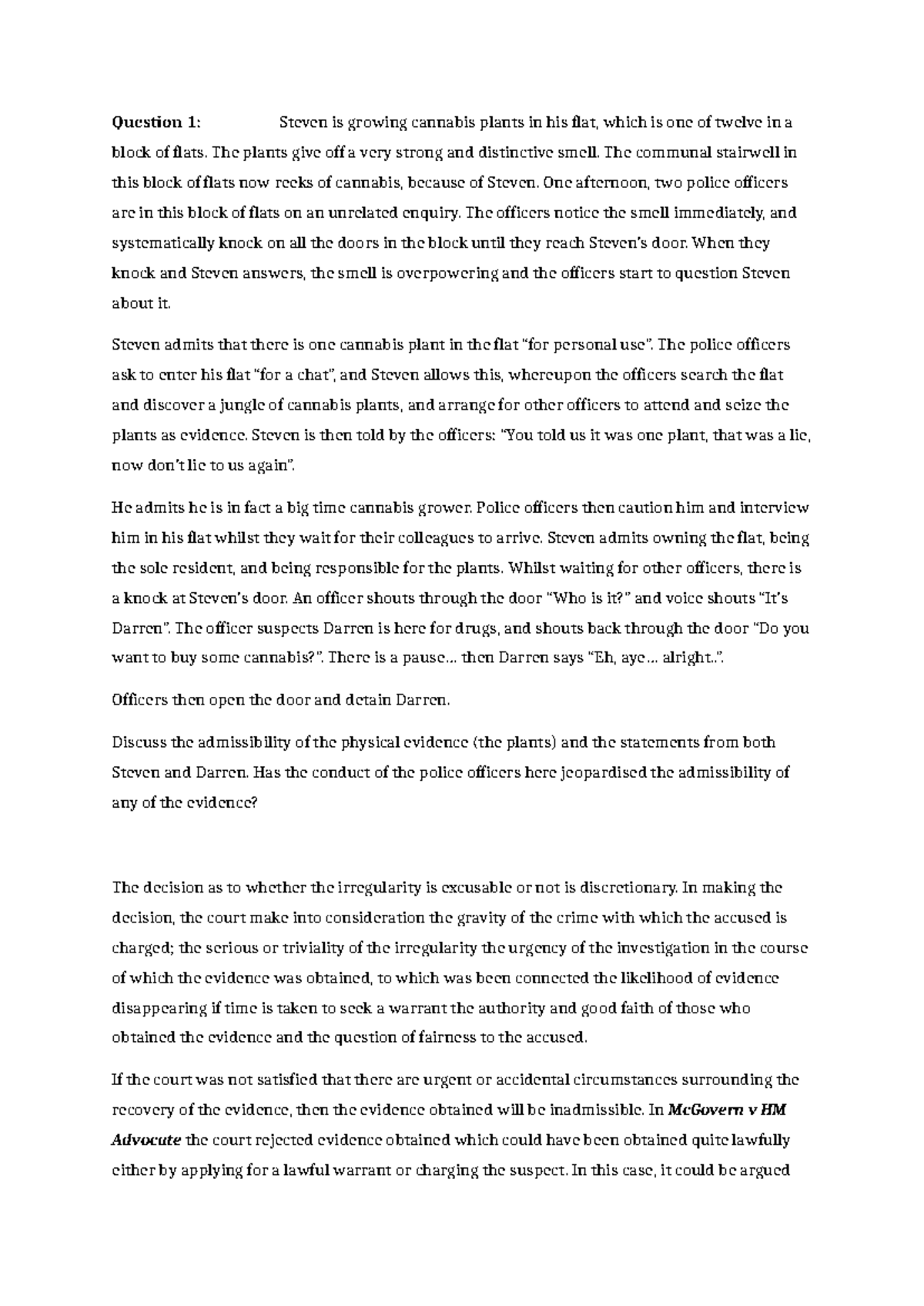 Criminal Evidence Admissibility in Cannabis Case Study Analysis - Studocu