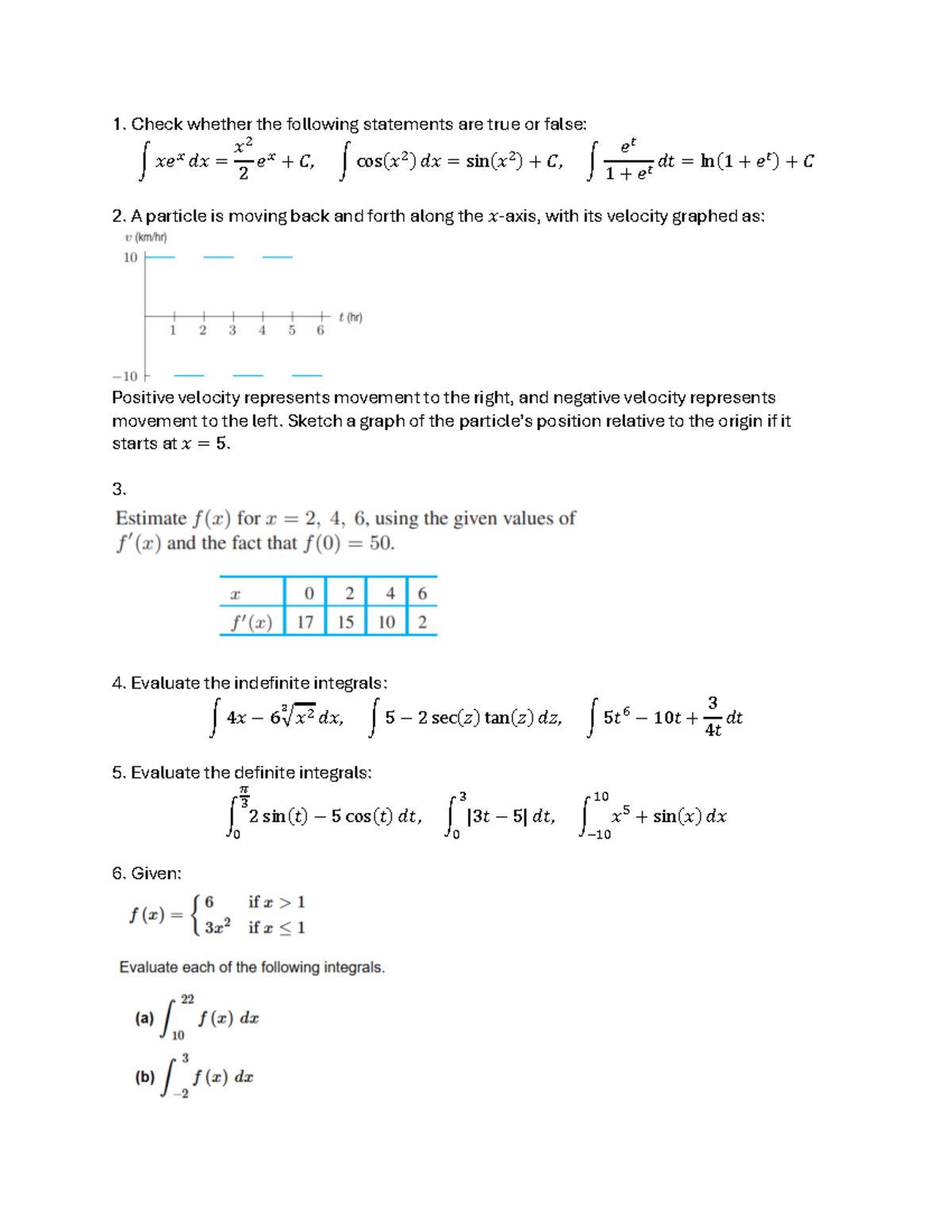 Math 122B Indefinite and Definite Integral Worksheet - Studocu