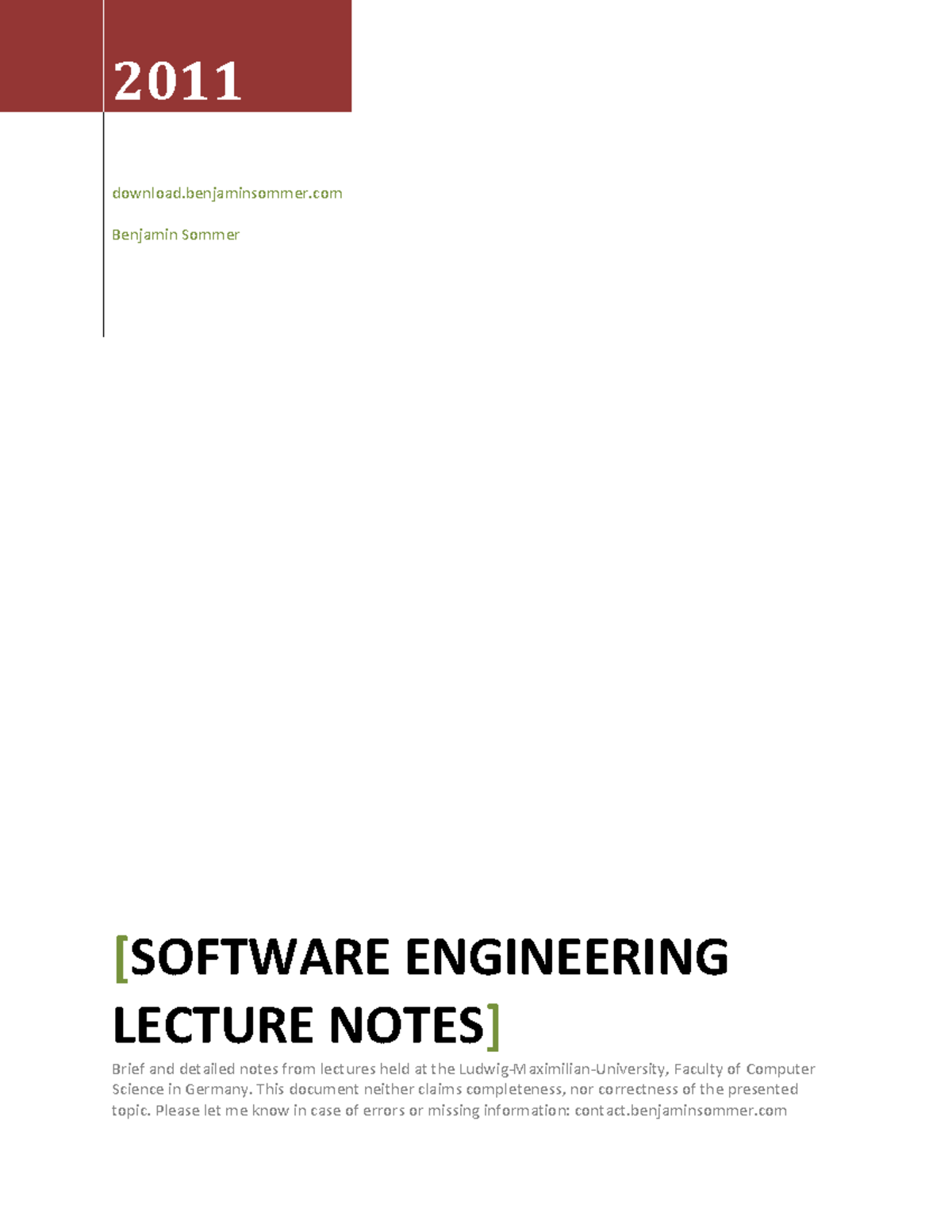 Software Engineering Lecture Notes - 2011 download.benjaminsommer ...