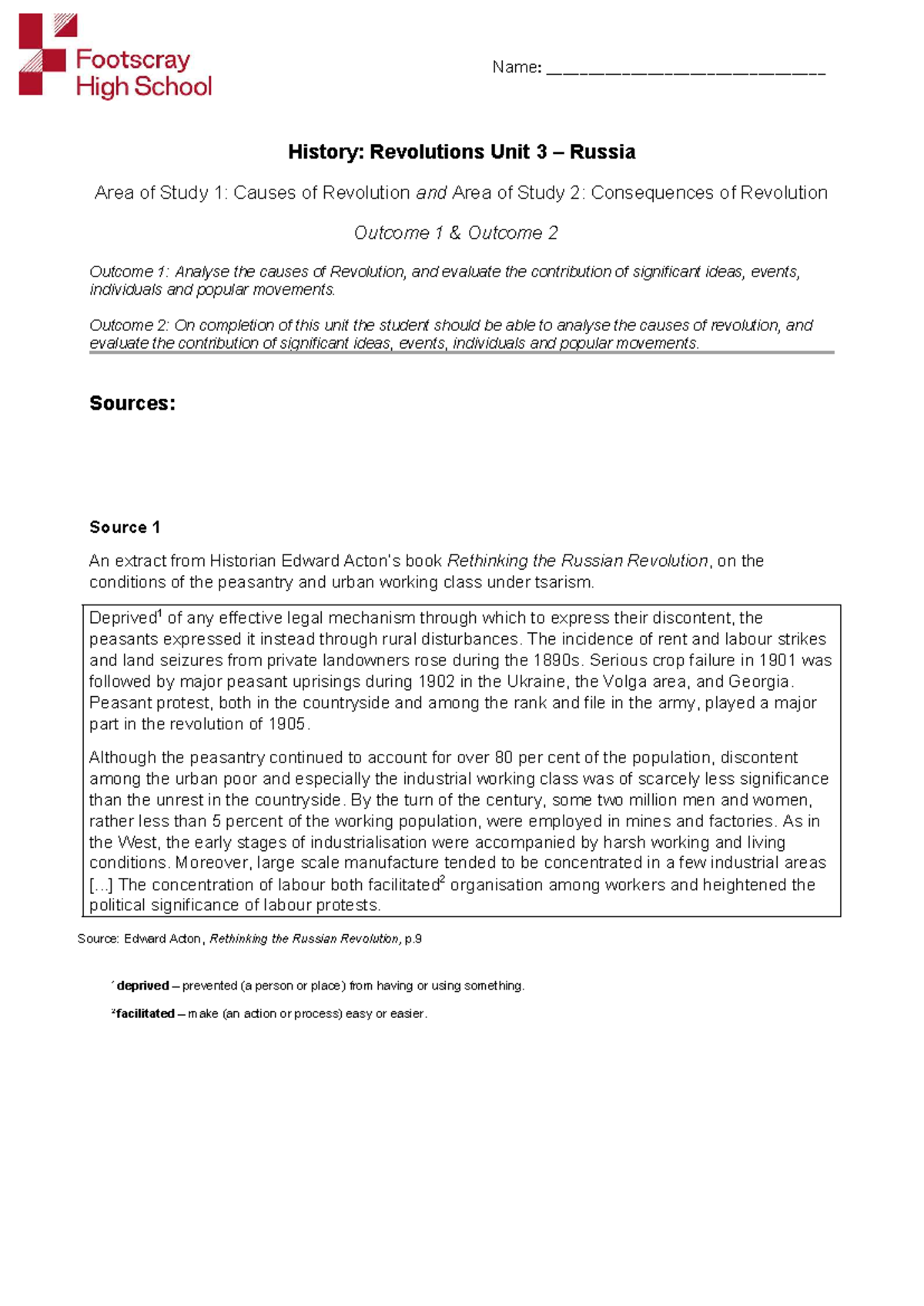 Unit 3 History: Causes & Consequences of the Russian Revolution - AOS1 ...