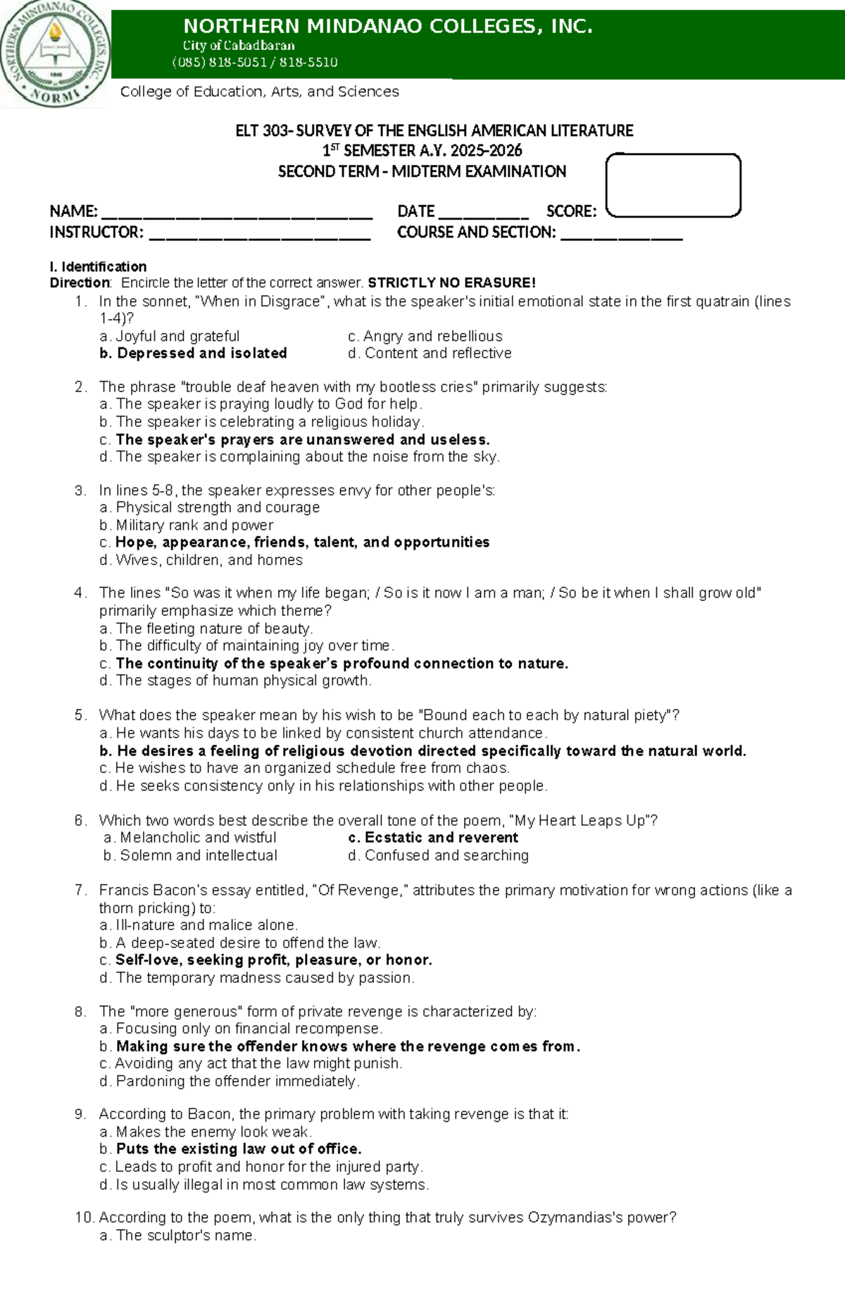 ELT 303 - Midterm Exam on American Literature Analysis - Studocu