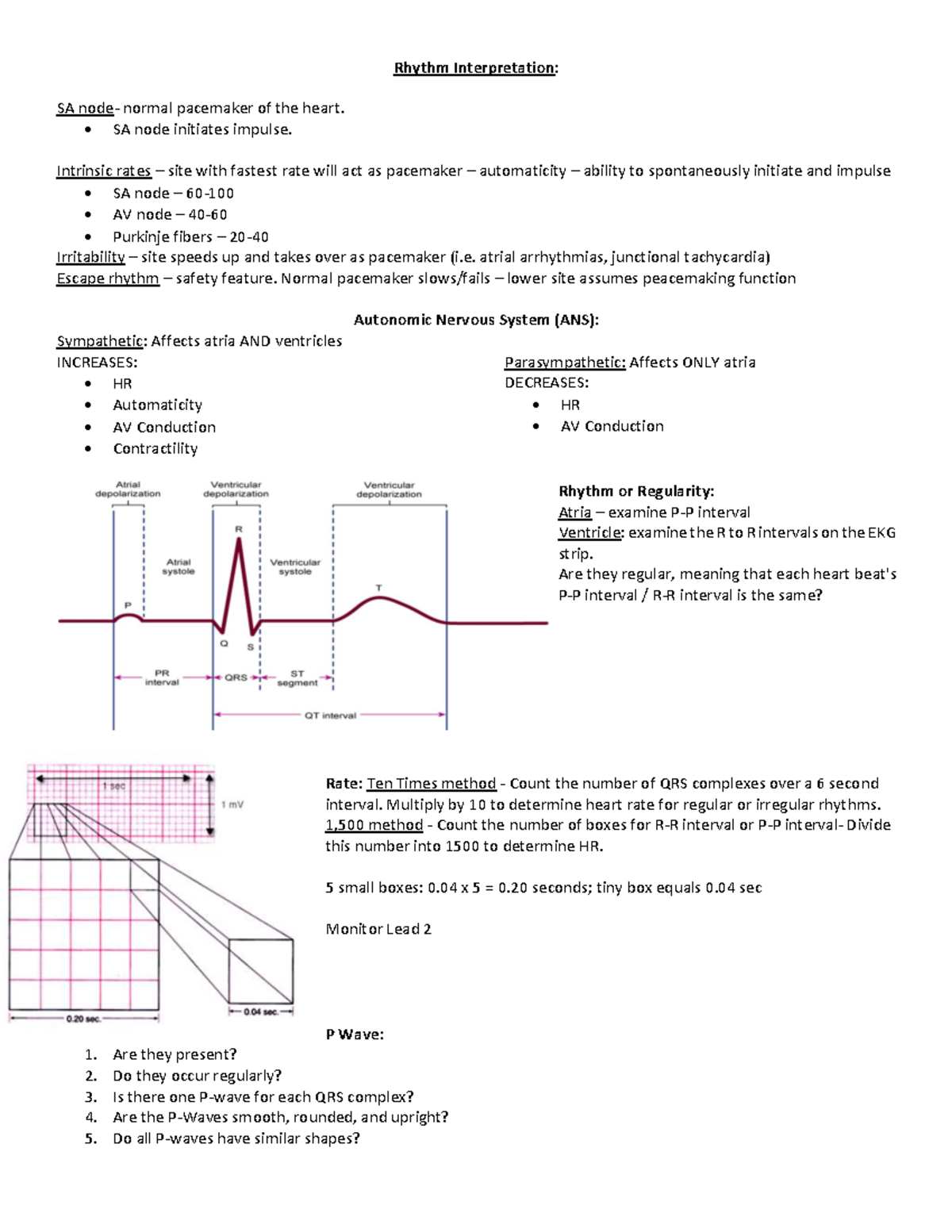 EKG Summary: SA Node & Heart Rhythm Analysis - SP19 - Studocu