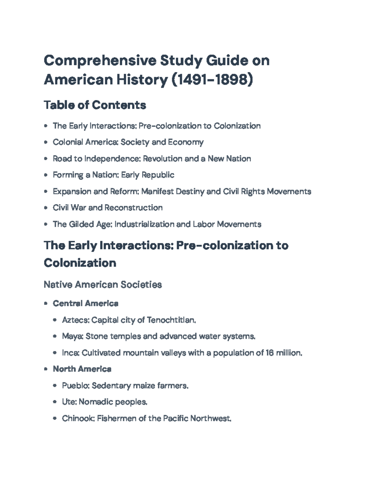 Comprehensive Study Guide: American History (1491-1898) - Maya: Stone ...
